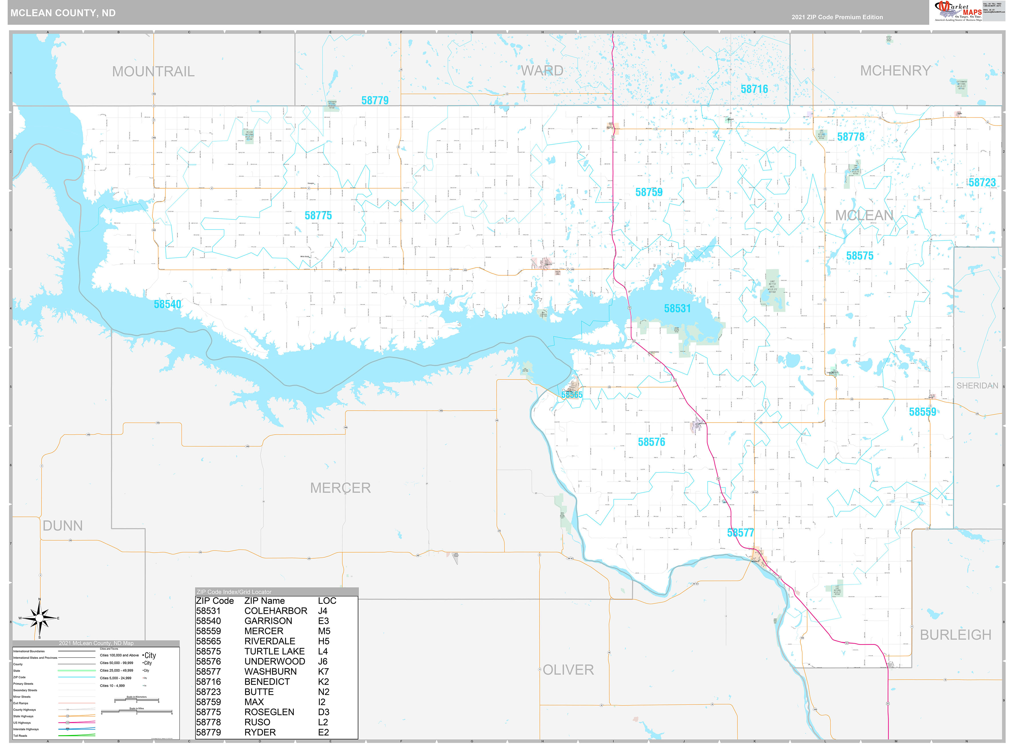 McLean County, ND Wall Map Premium Style by MarketMAPS - MapSales