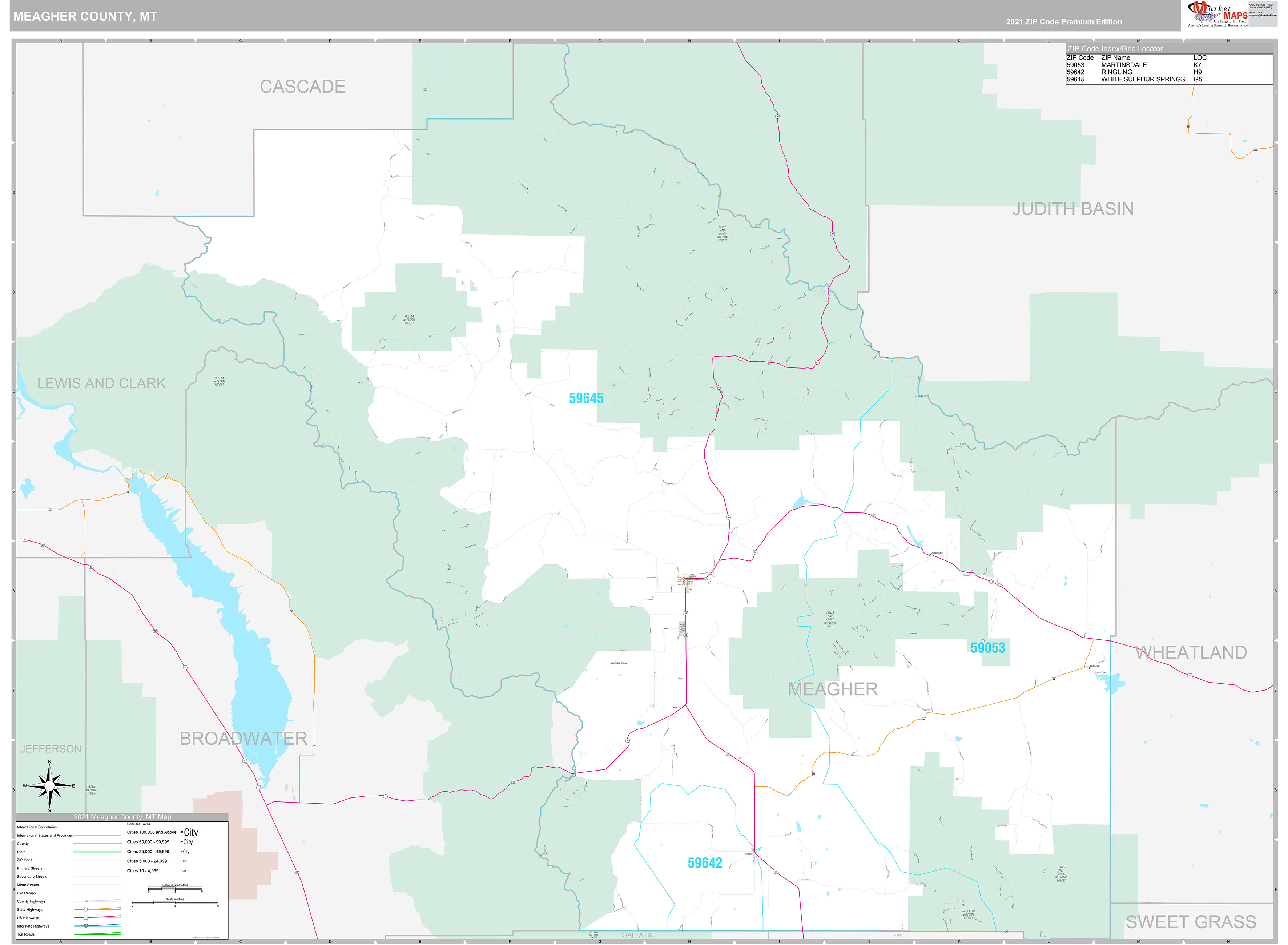 Meagher County, MT Wall Map Premium Style by MarketMAPS - MapSales