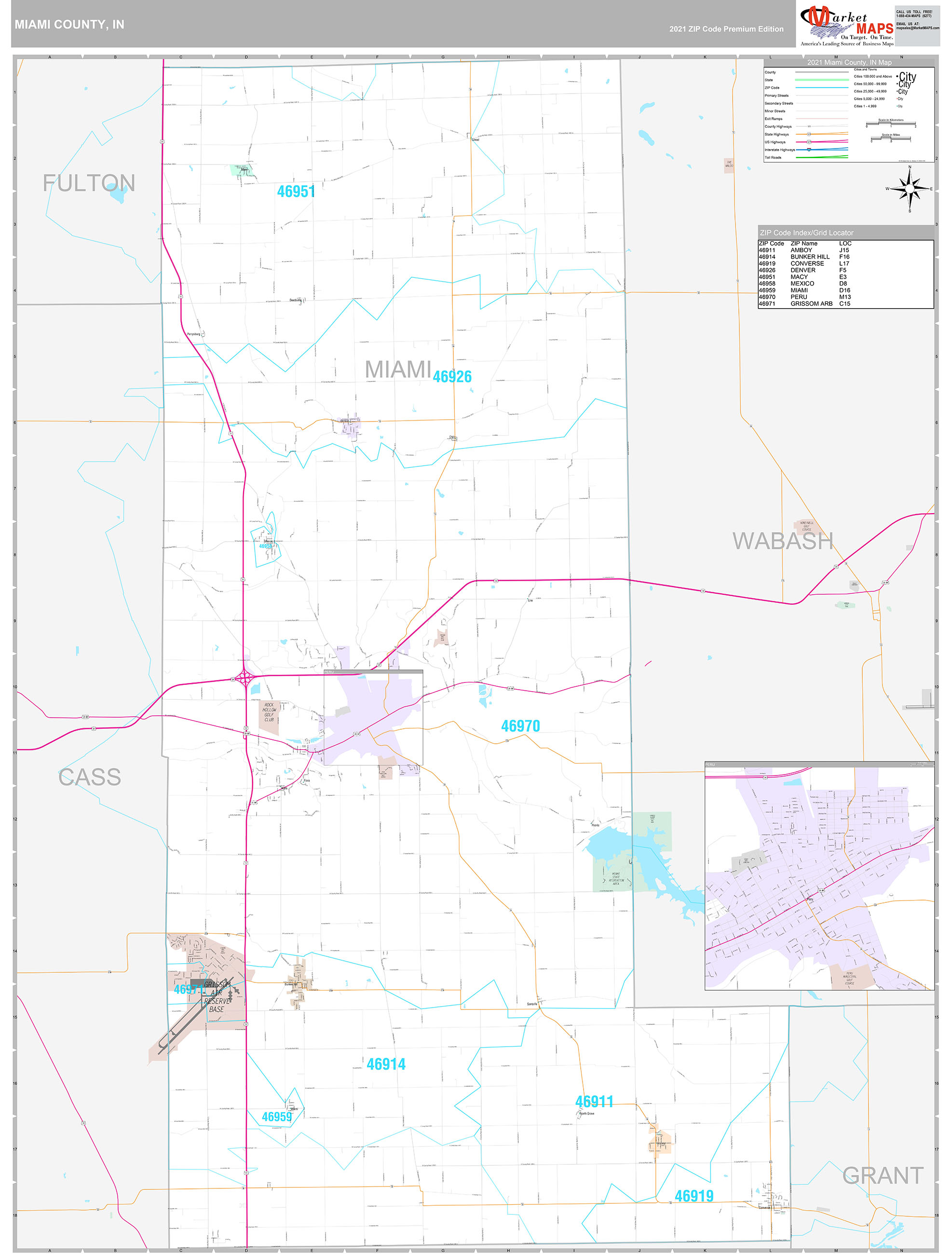 Miami County, IN Wall Map Premium Style by MarketMAPS - MapSales