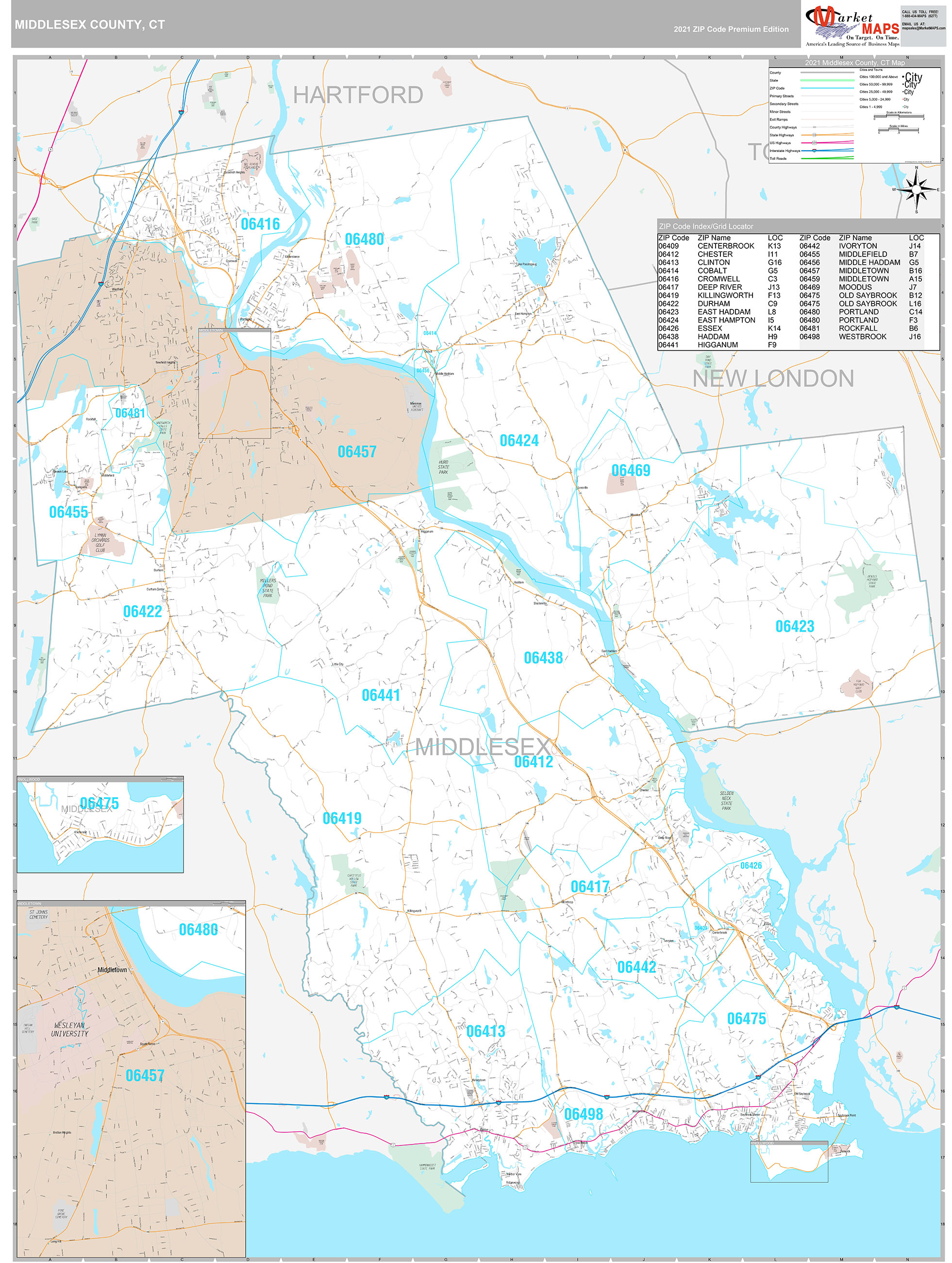 Middlesex County Ct Wall Map Premium Style By Marketmaps
