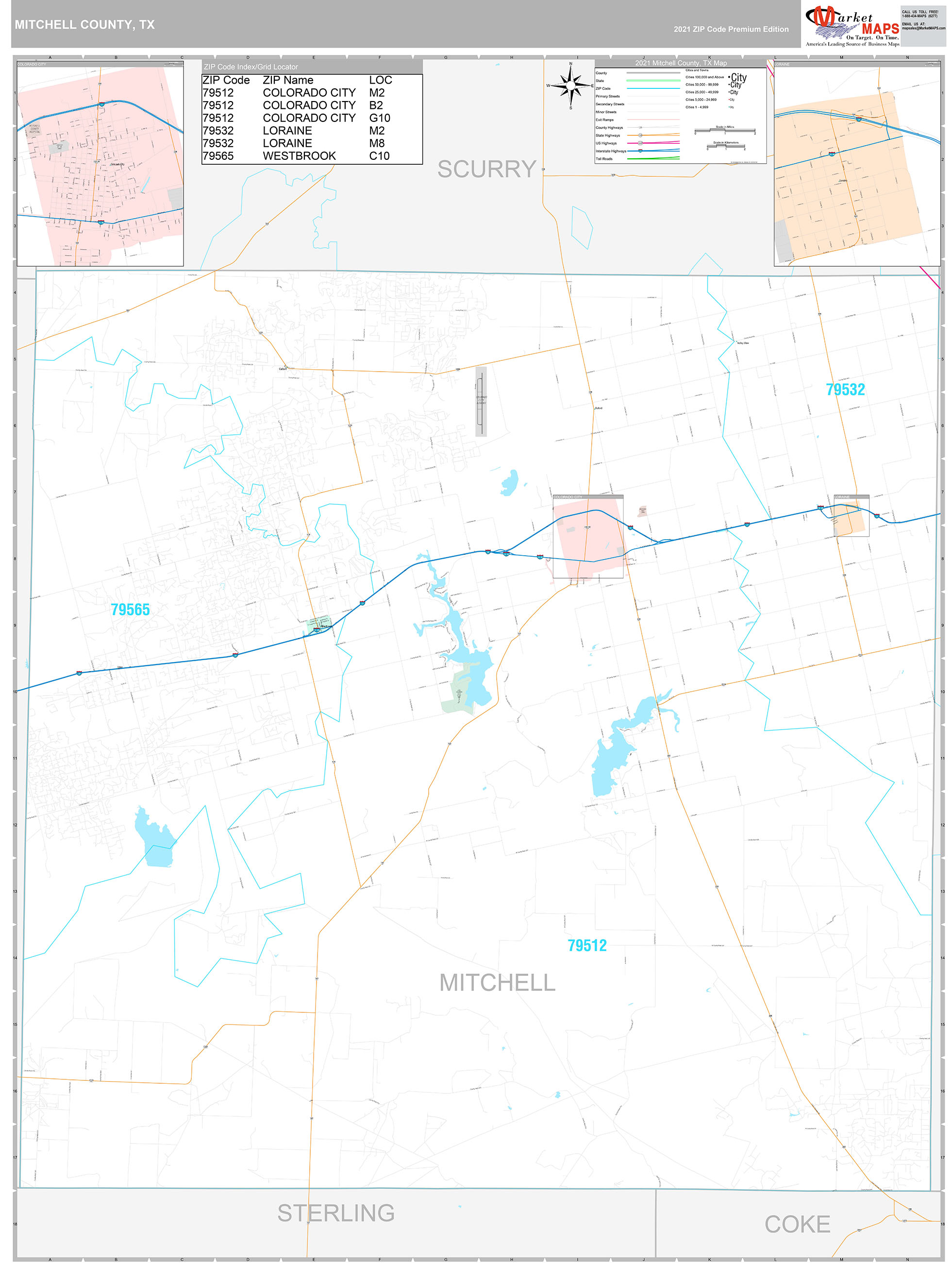 Mitchell County, TX Wall Map Premium Style by MarketMAPS - MapSales
