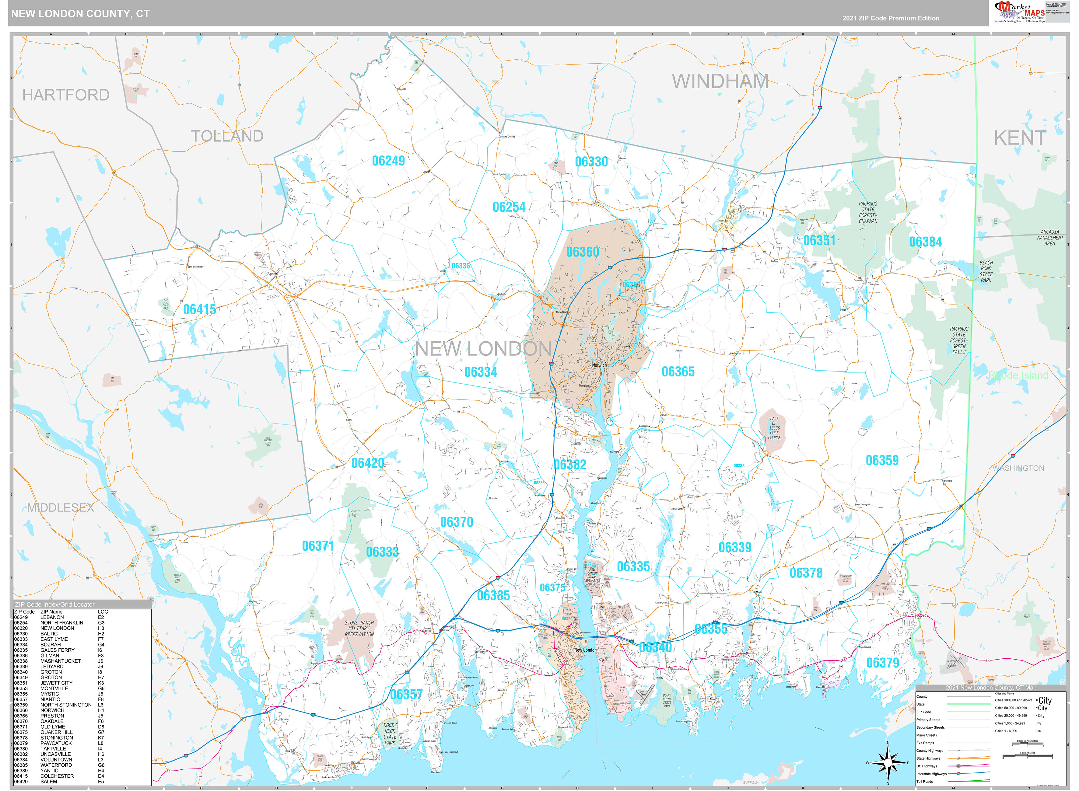 New London County Ct Wall Map Premium Style By Marketmaps