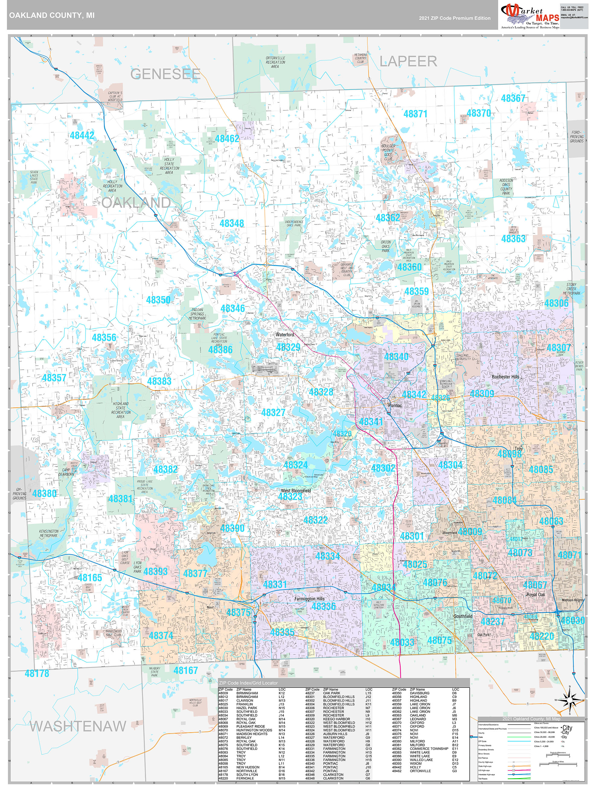 Oakland County, MI Wall Map Premium Style by MarketMAPS - MapSales Oakland County, MI Wall Map Premium Style by MarketMAPS - MapSales
