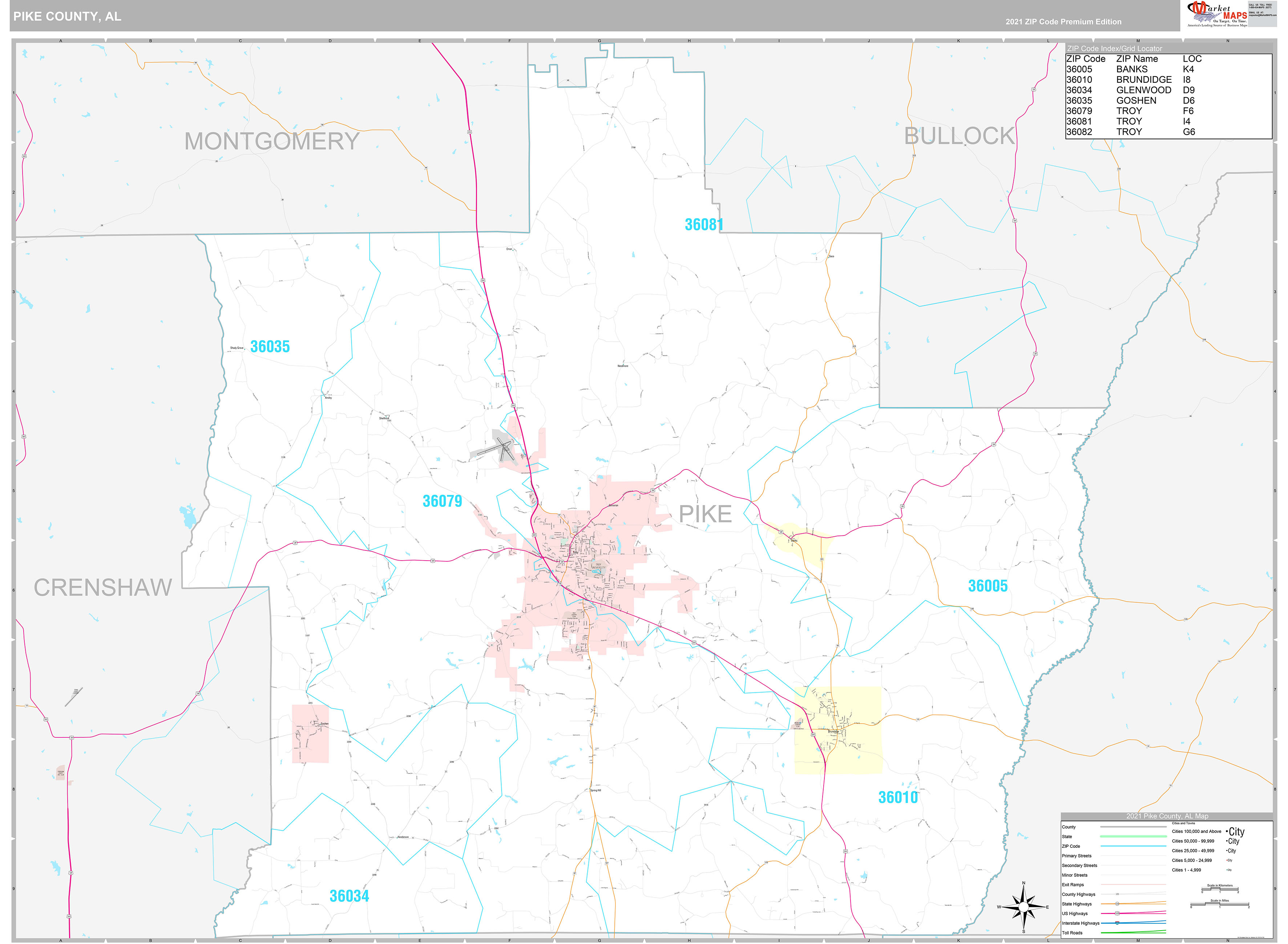 Pike County, AL Wall Map Premium Style by MarketMAPS - MapSales Pike County, AL Wall Map Premium Style by MarketMAPS - MapSales