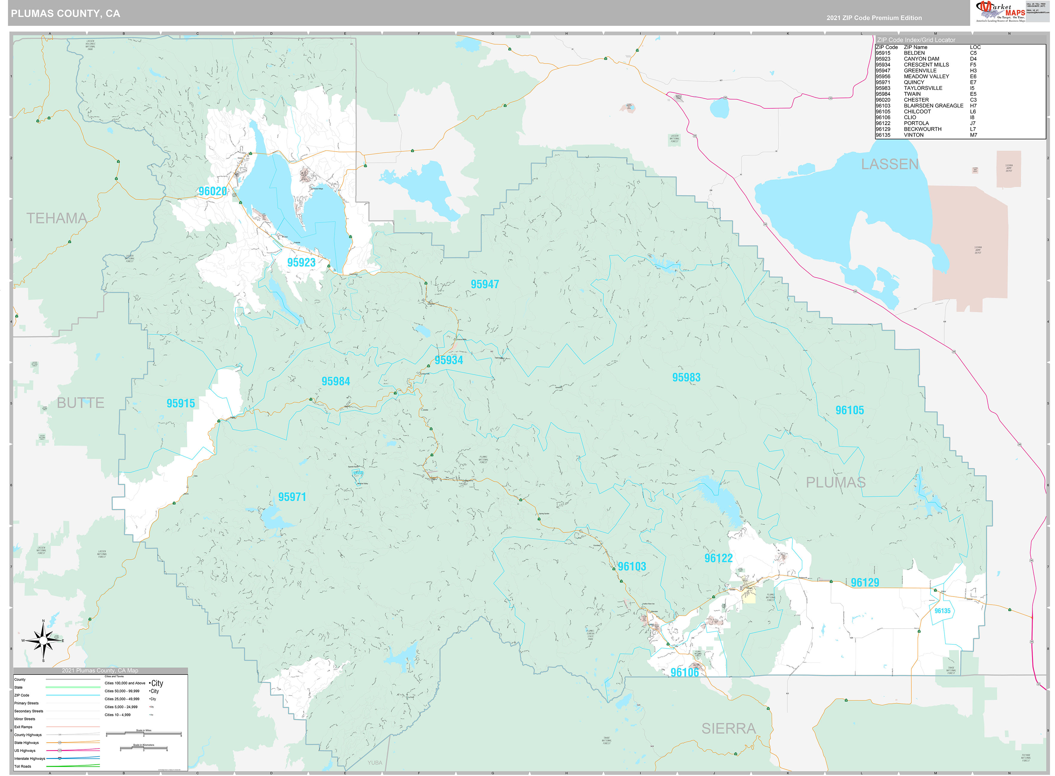 Plumas County Ca Wall Map Premium Style By Marketmaps