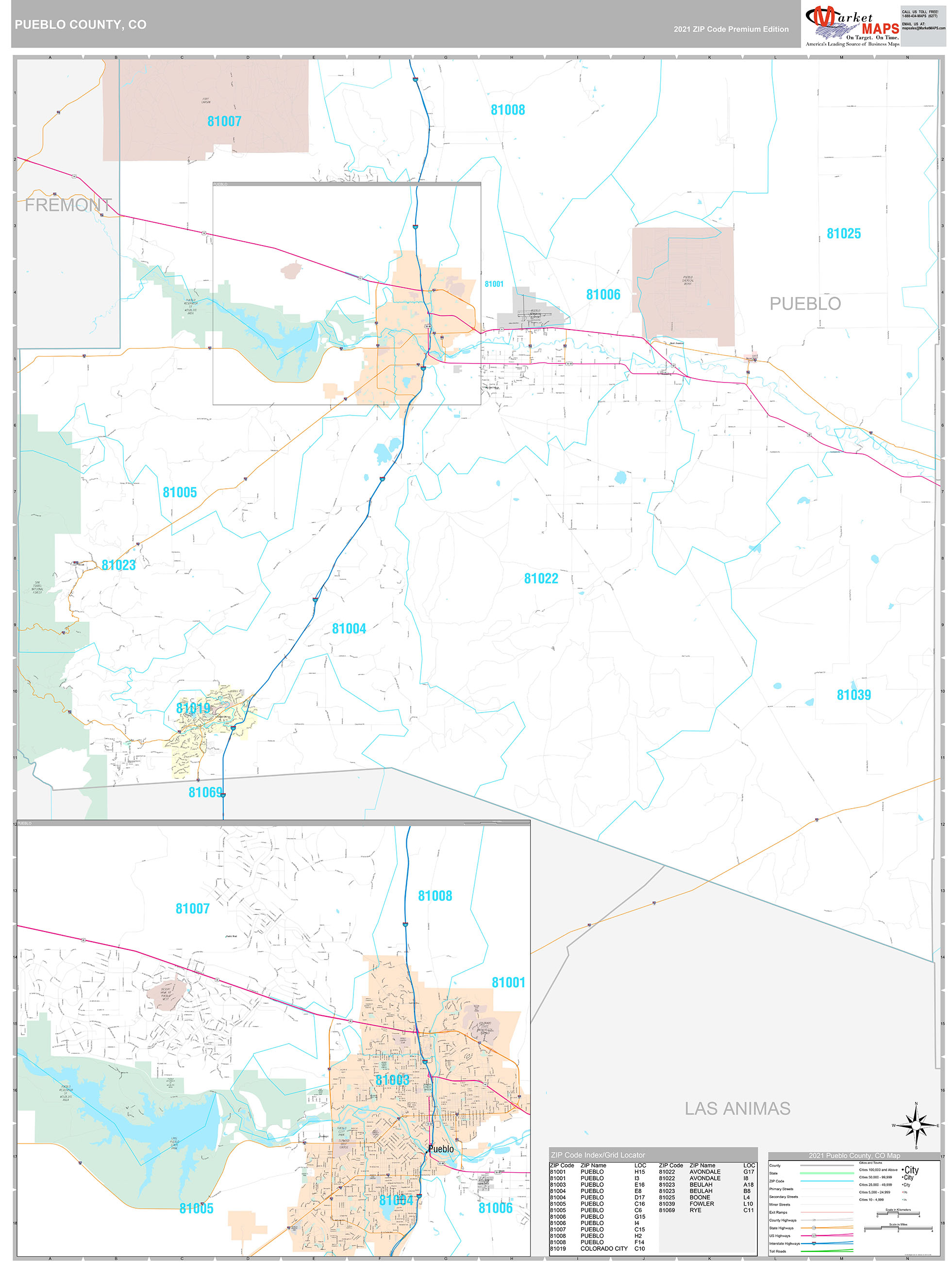 Pueblo County, CO Wall Map Premium Style by MarketMAPS - MapSales