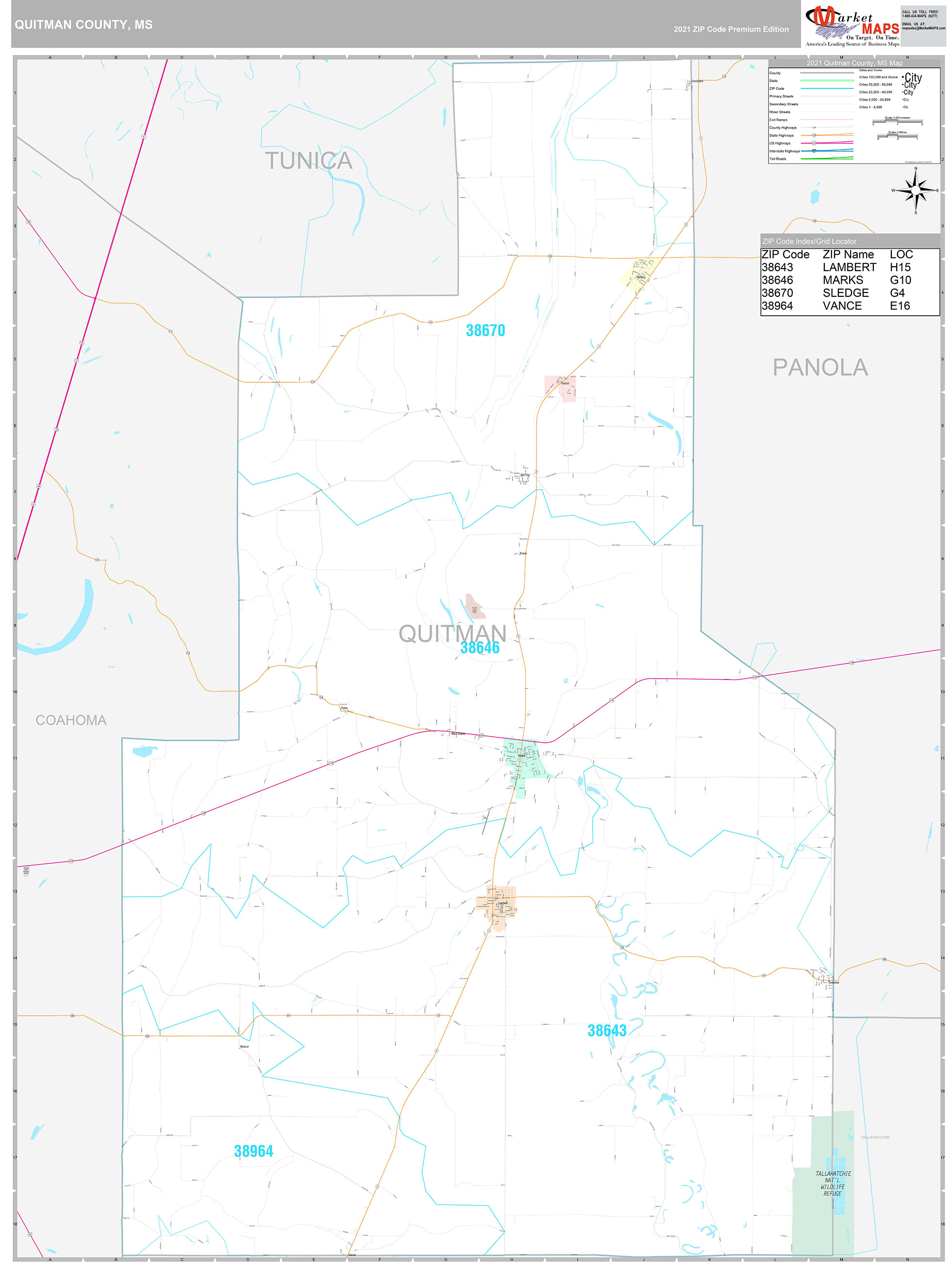 Quitman County, MS Wall Map Premium Style by MarketMAPS - MapSales