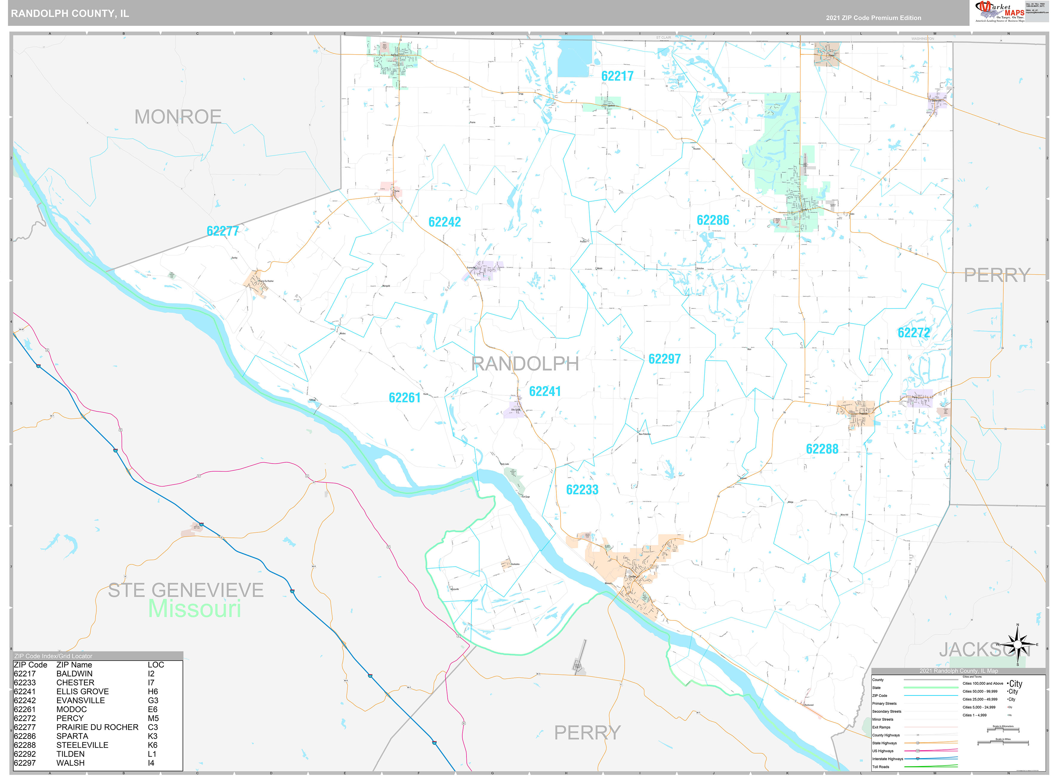 Randolph County, IL Wall Map Premium Style by MarketMAPS - MapSales