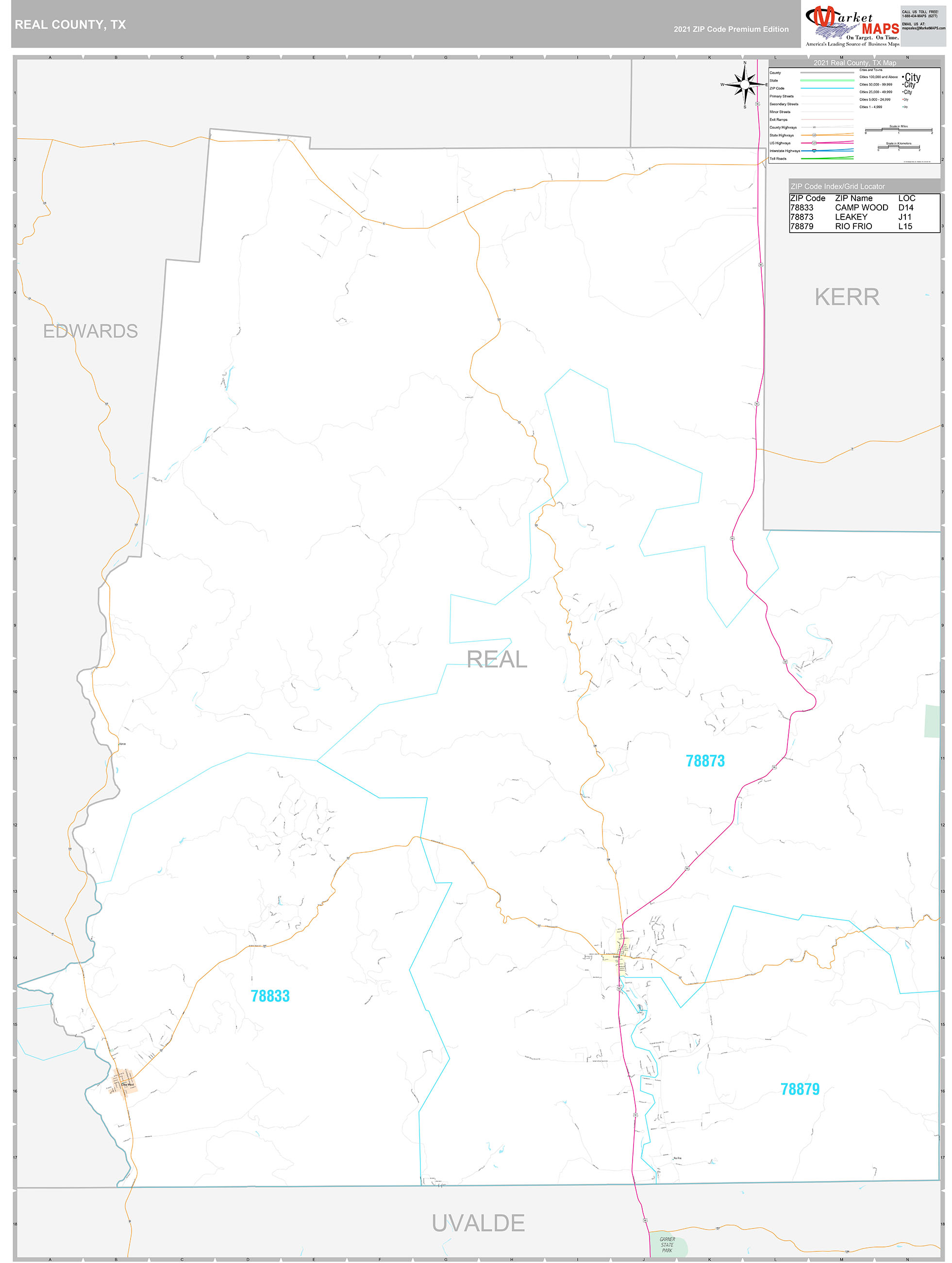 Real County, TX Wall Map Premium Style by MarketMAPS
