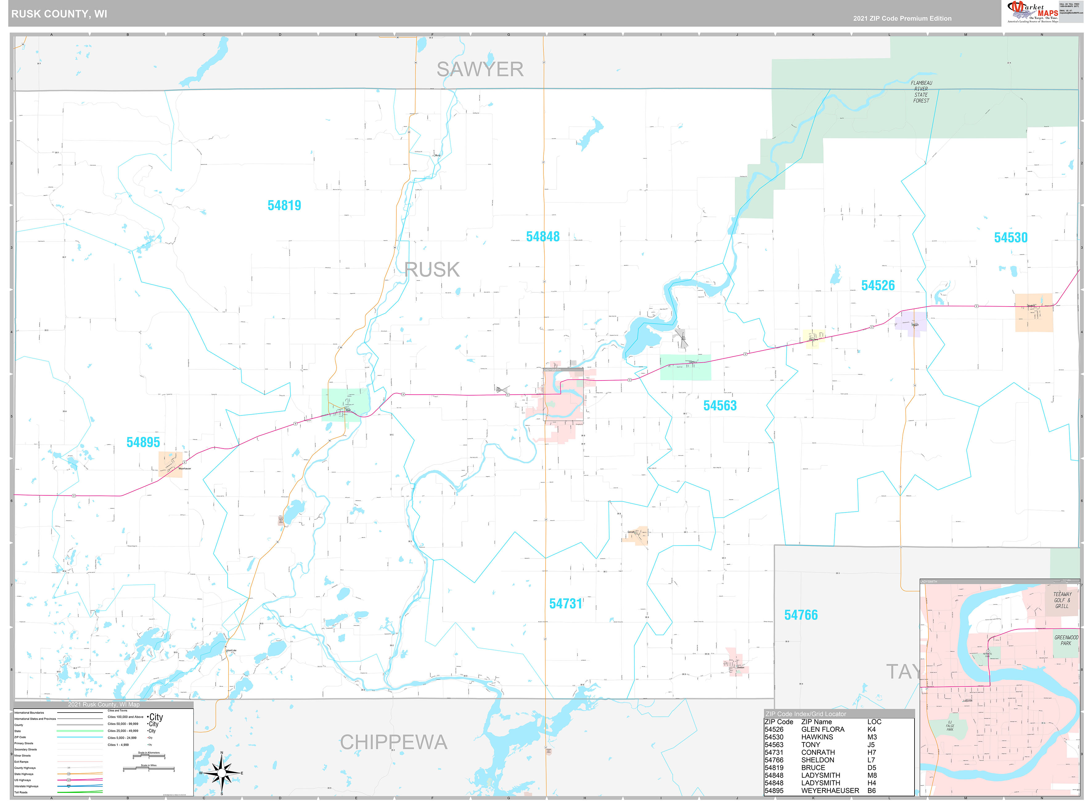 Rusk County, WI Wall Map Premium Style by MarketMAPS - MapSales Rusk County, WI Wall Map Premium Style by MarketMAPS - MapSales