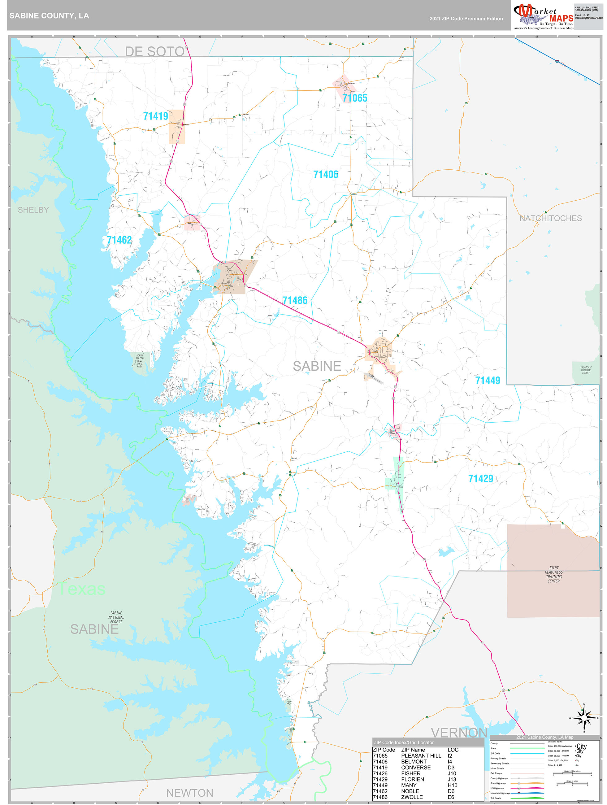Sabine County, LA Wall Map Premium Style by MarketMAPS - MapSales