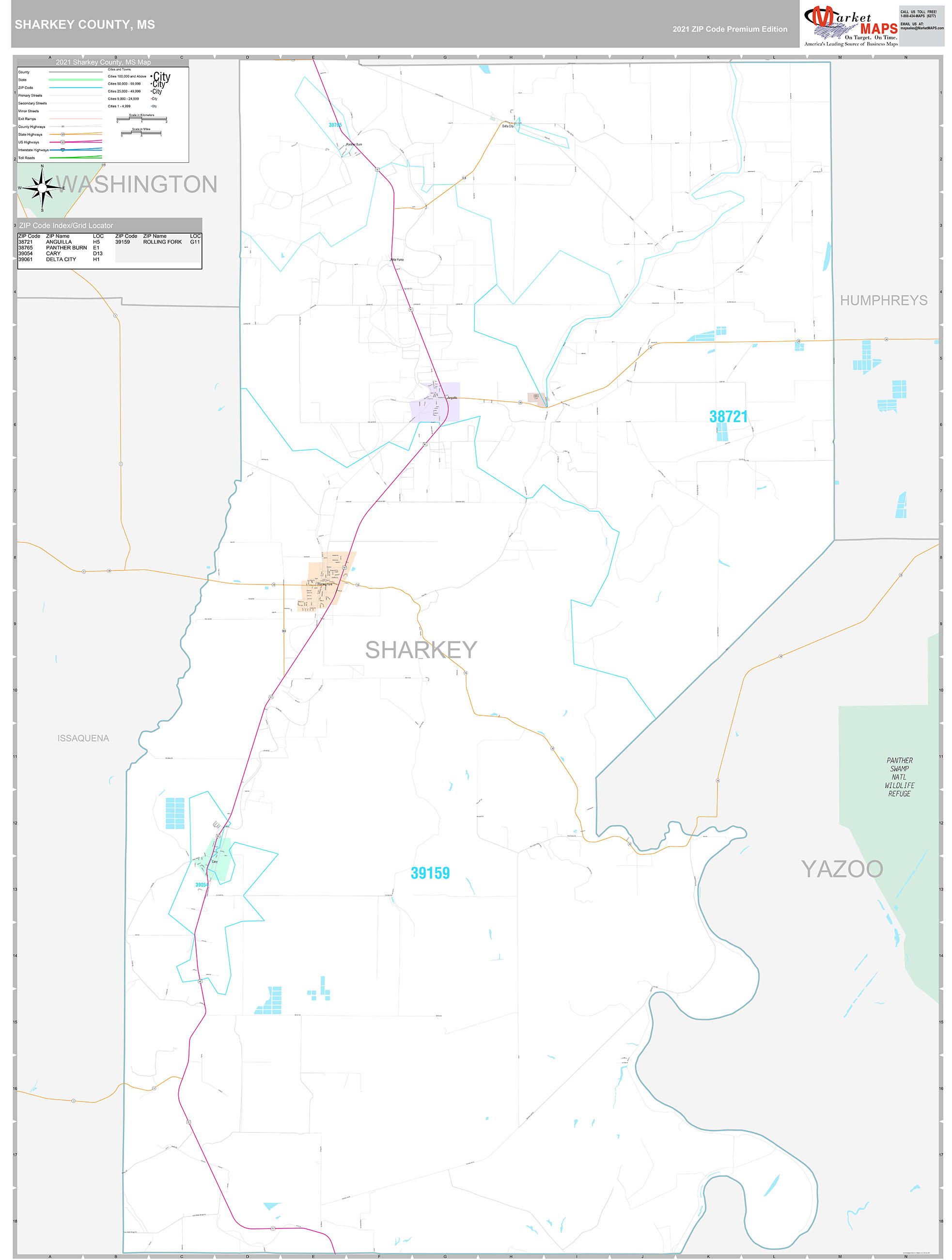 Sharkey County, MS Wall Map Premium Style by MarketMAPS - MapSales