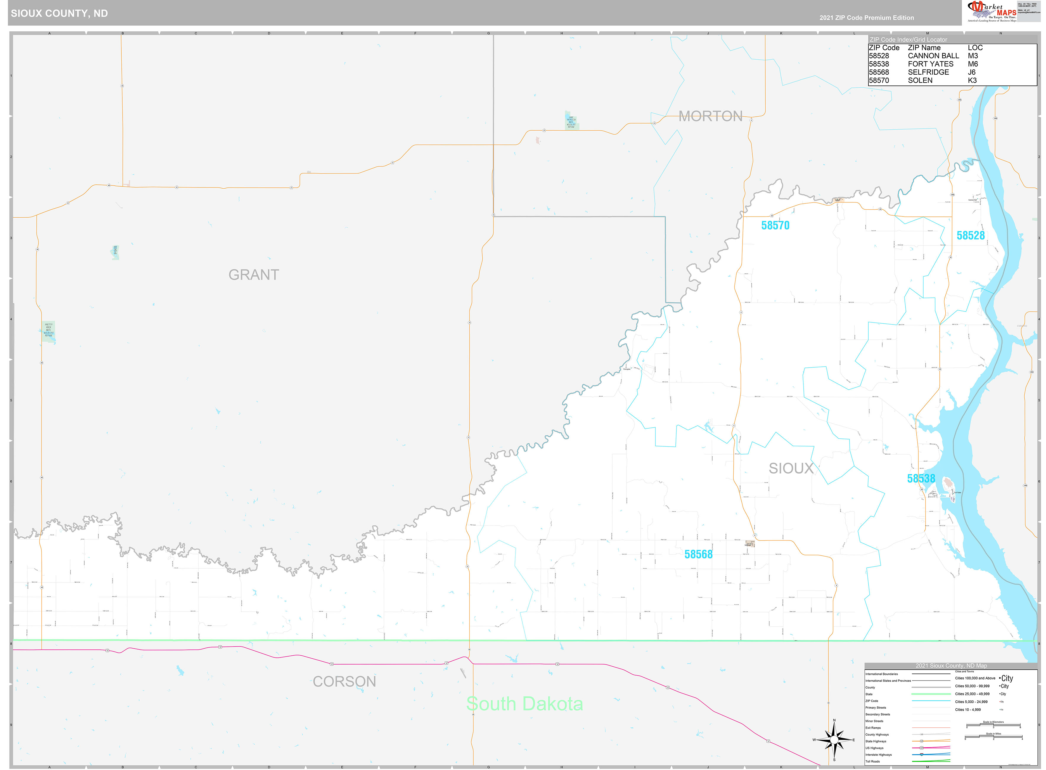 Sioux County, ND Wall Map Premium Style by MarketMAPS - MapSales