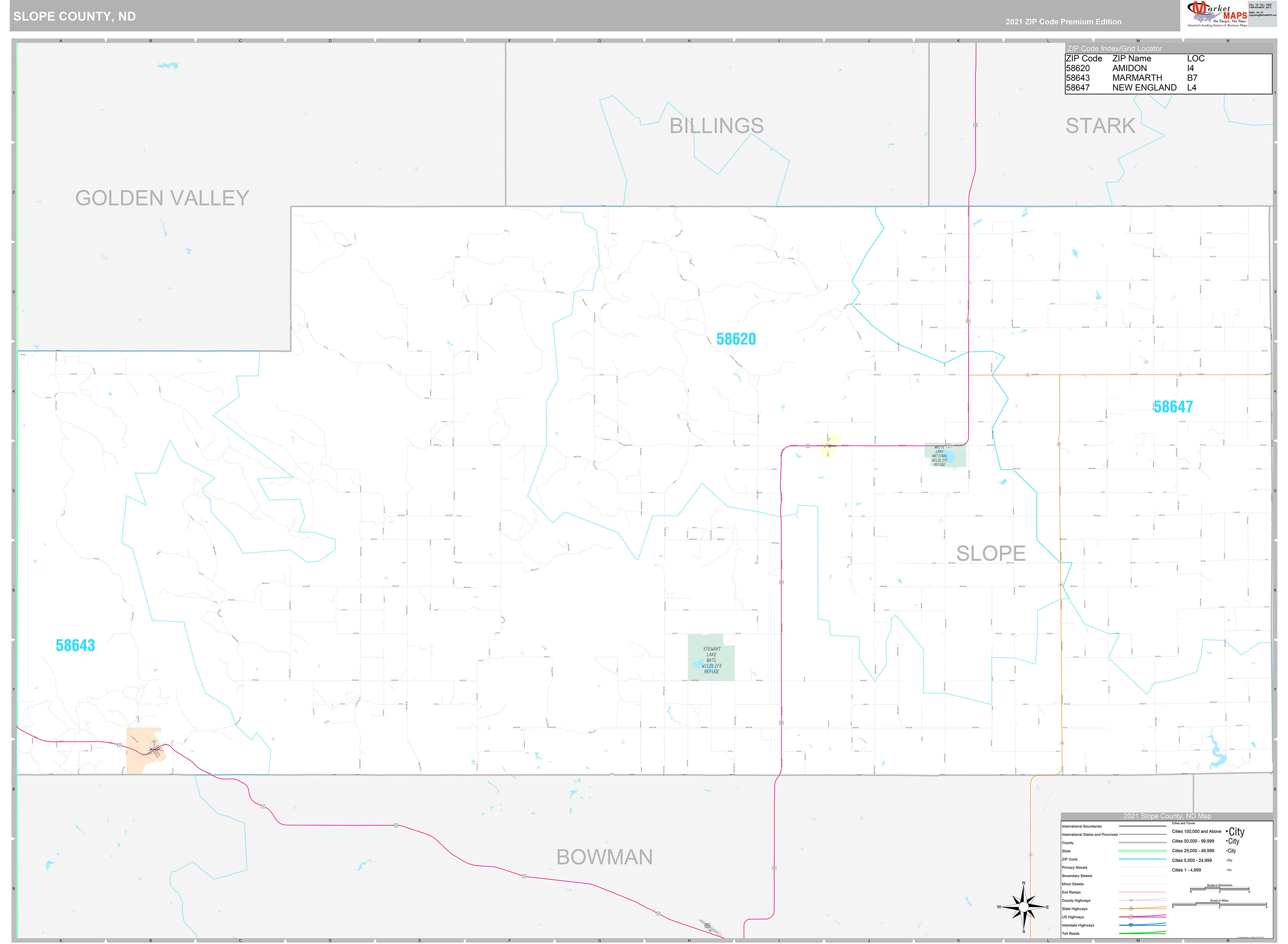 Slope County, ND Wall Map Premium Style by MarketMAPS - MapSales