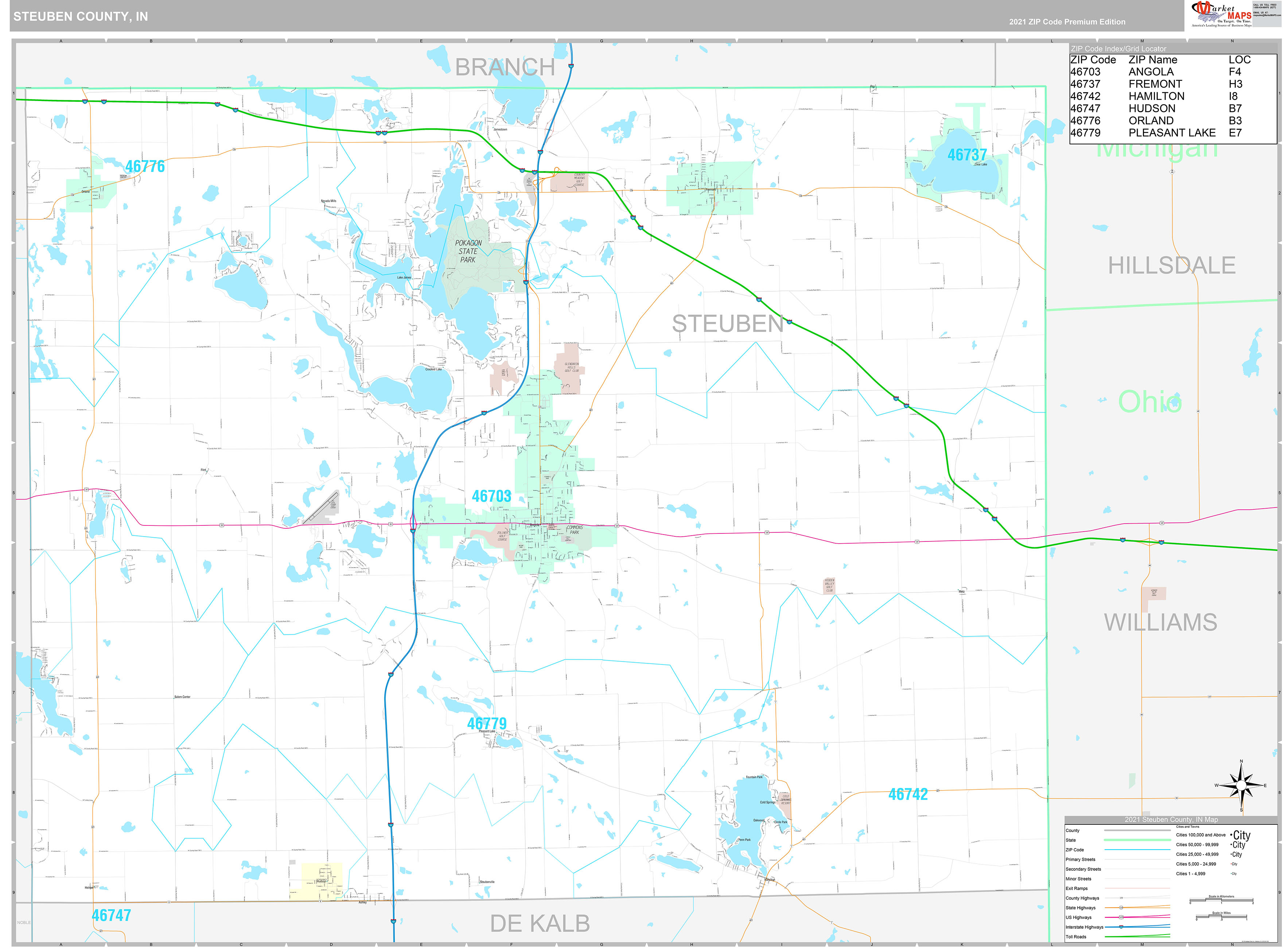 Steuben County, IN Wall Map Premium Style by MarketMAPS - MapSales.com