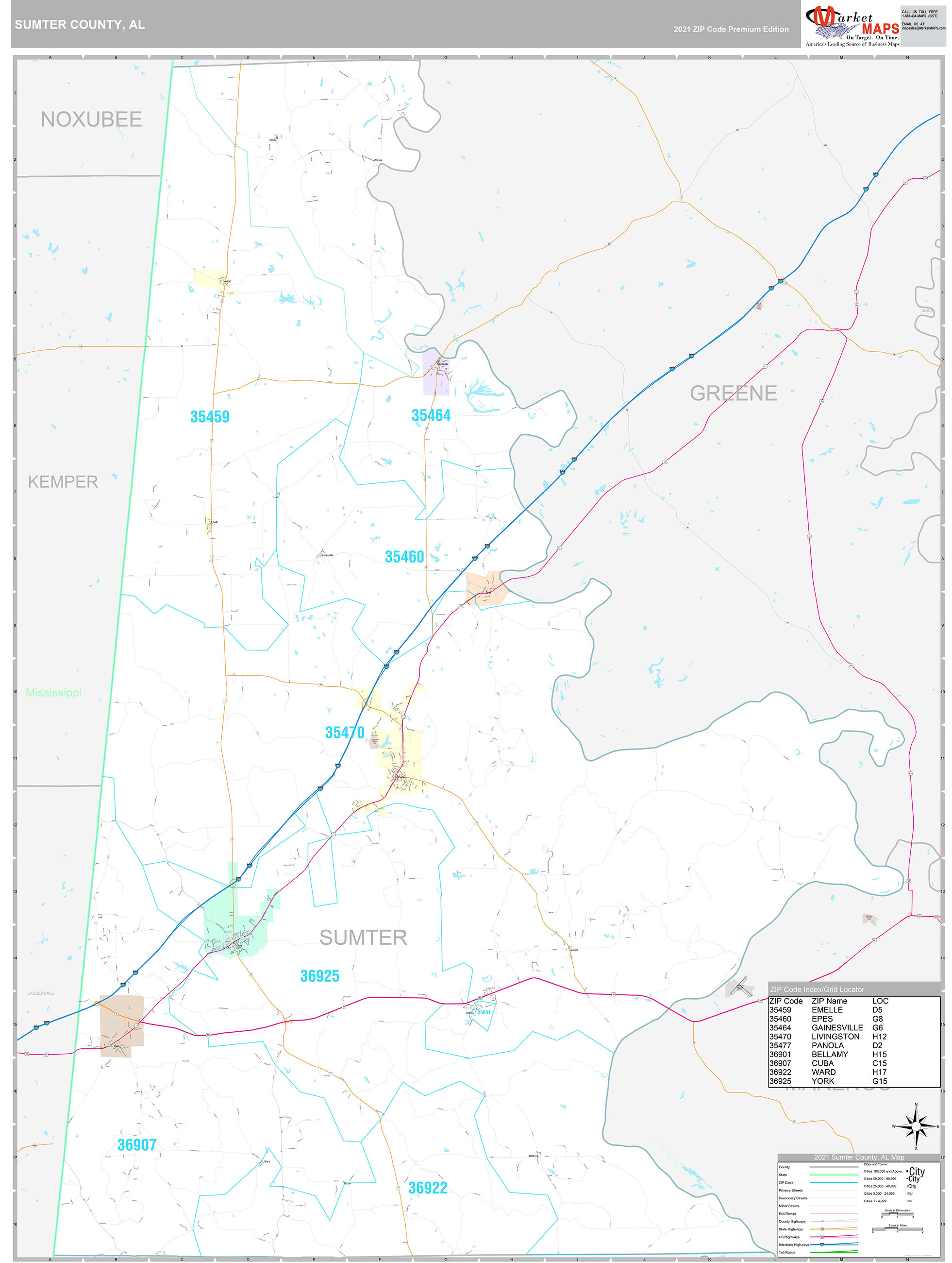 Sumter County, AL Wall Map Premium Style by MarketMAPS - MapSales