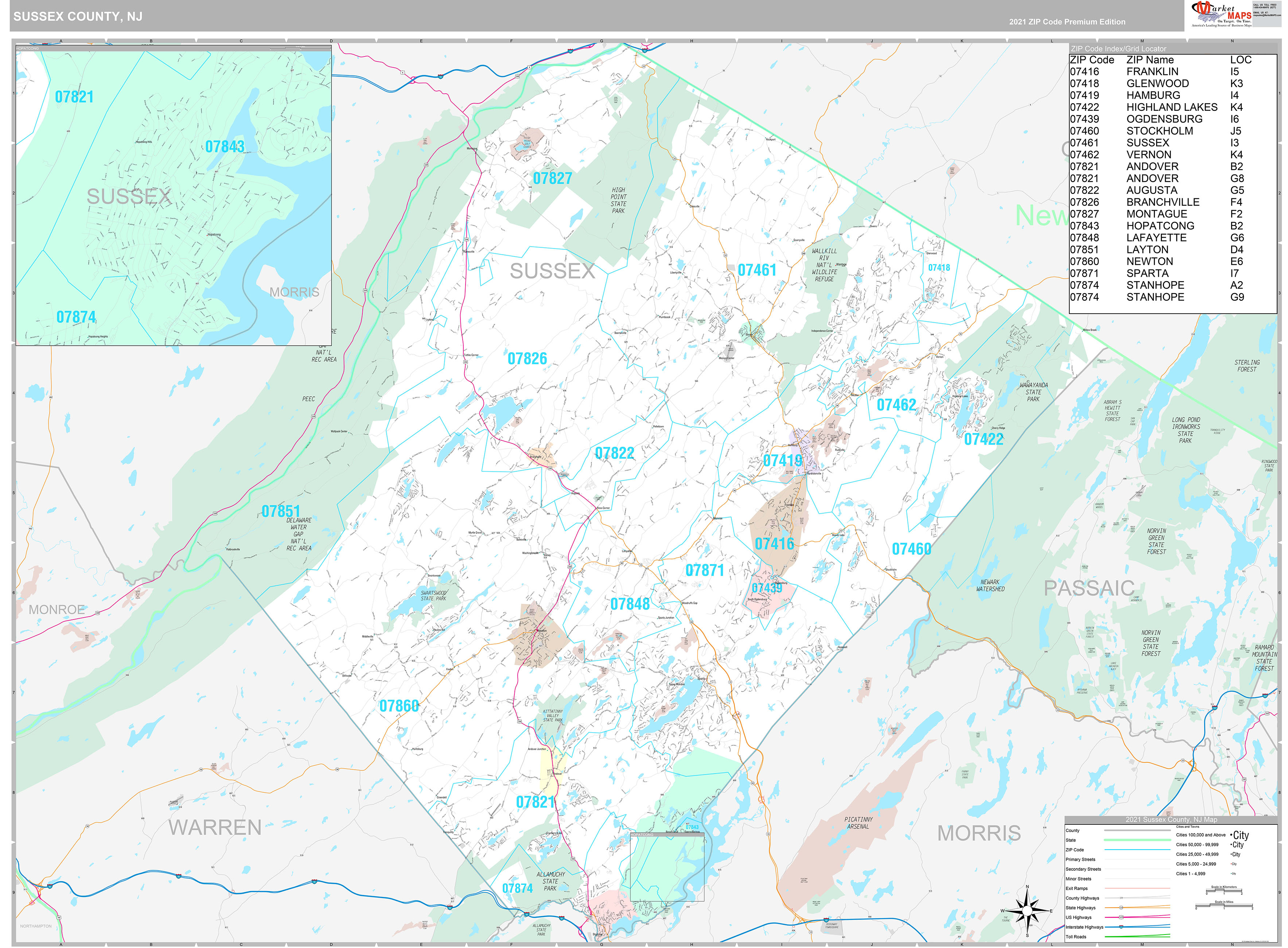 Sussex County, NJ Wall Map Premium Style by MarketMAPS - MapSales Sussex County, NJ Wall Map Premium Style by MarketMAPS - MapSales