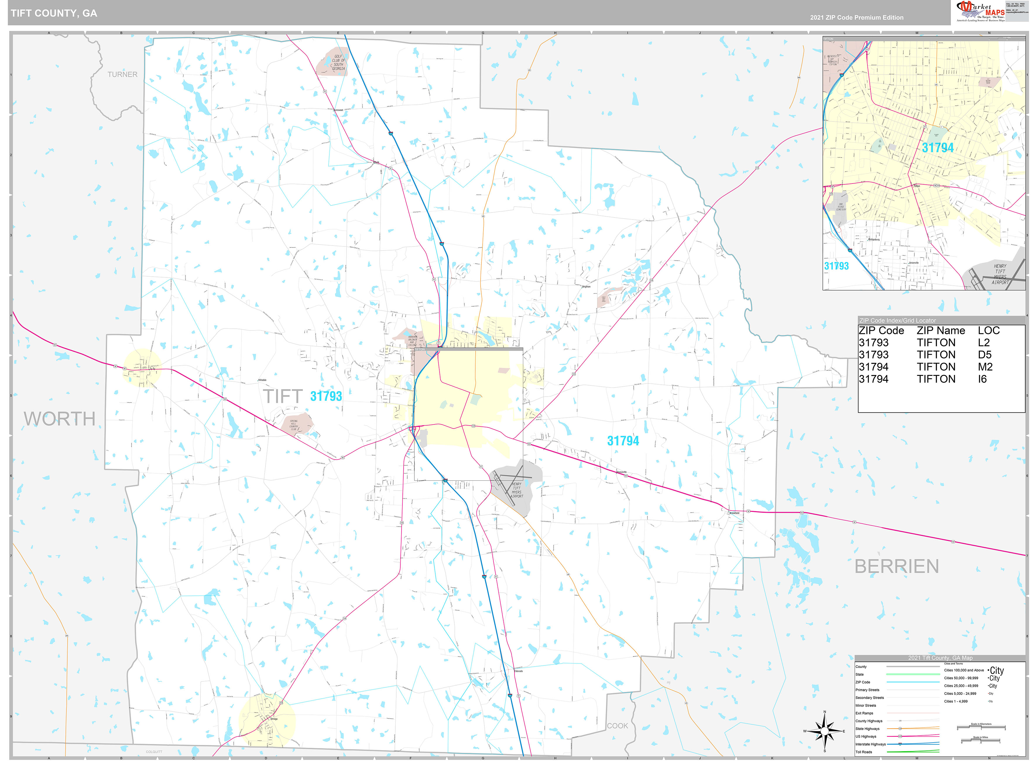 Tift County, GA Wall Map Premium Style by MarketMAPS - MapSales Tift County, GA Wall Map Premium Style by MarketMAPS - MapSales