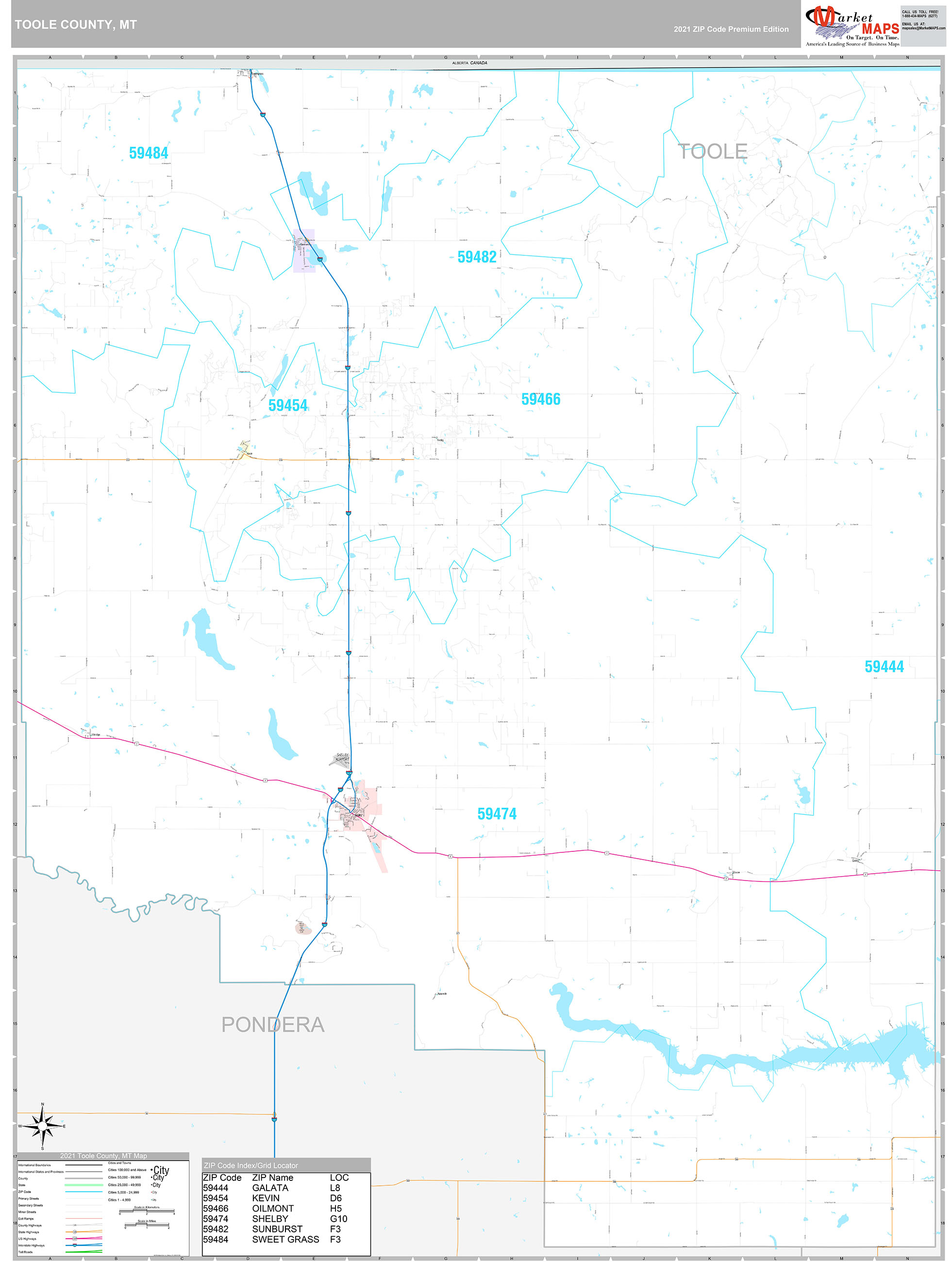 Toole County, MT Wall Map Premium Style by MarketMAPS - MapSales