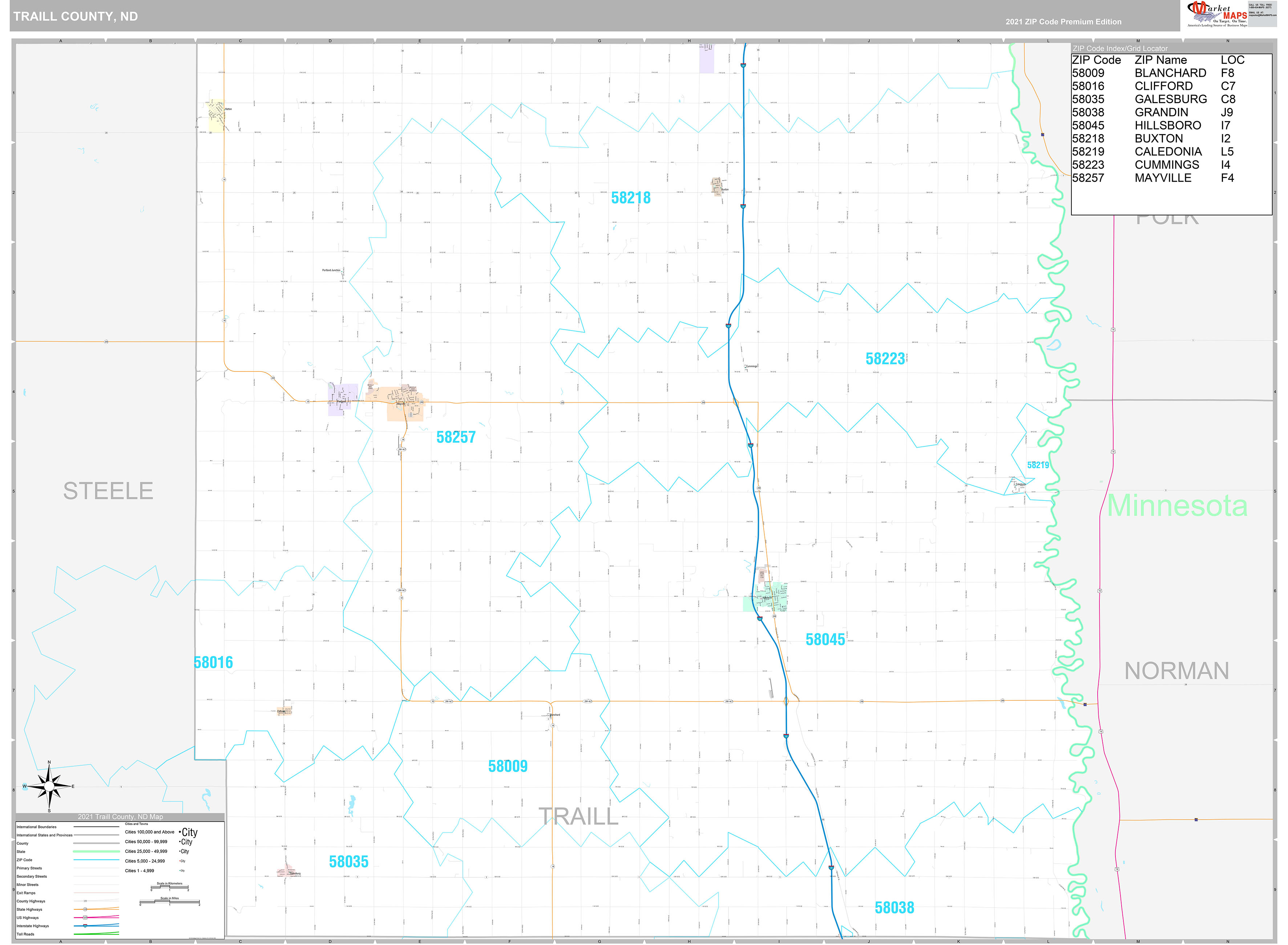 Traill County, ND Wall Map Premium Style by MarketMAPS - MapSales