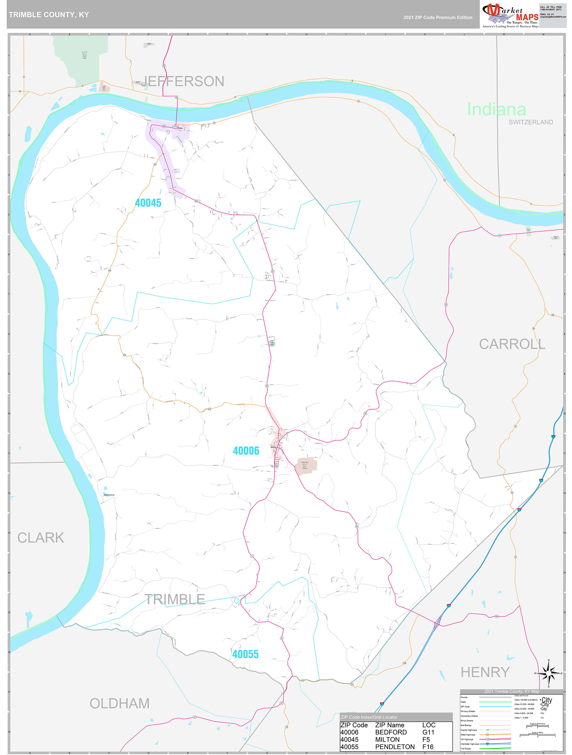 Trimble County, KY Wall Map Premium Style by MarketMAPS - MapSales Trimble County, KY Wall Map Premium Style by MarketMAPS - MapSales