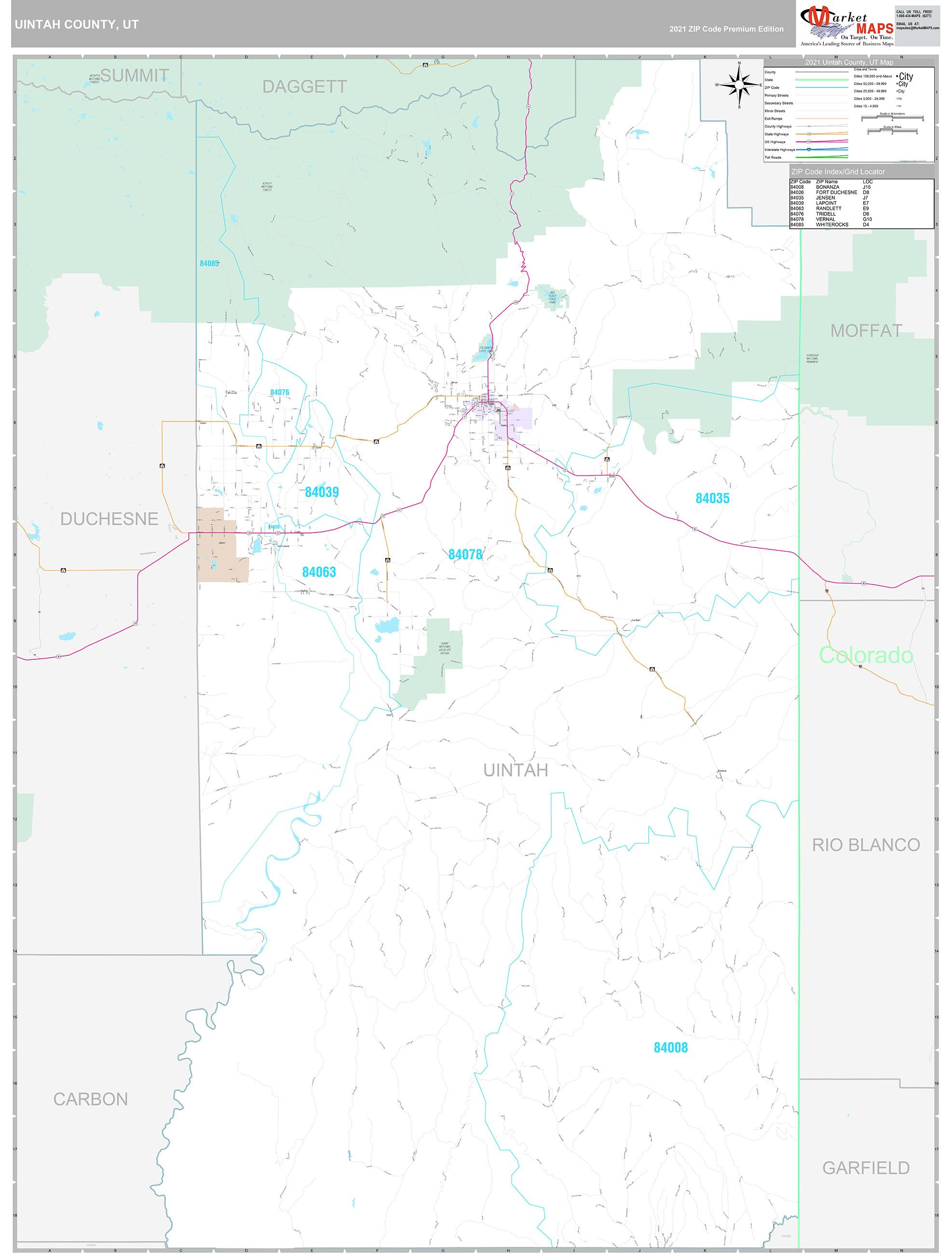 Uintah County, UT Wall Map Premium Style by MarketMAPS - MapSales