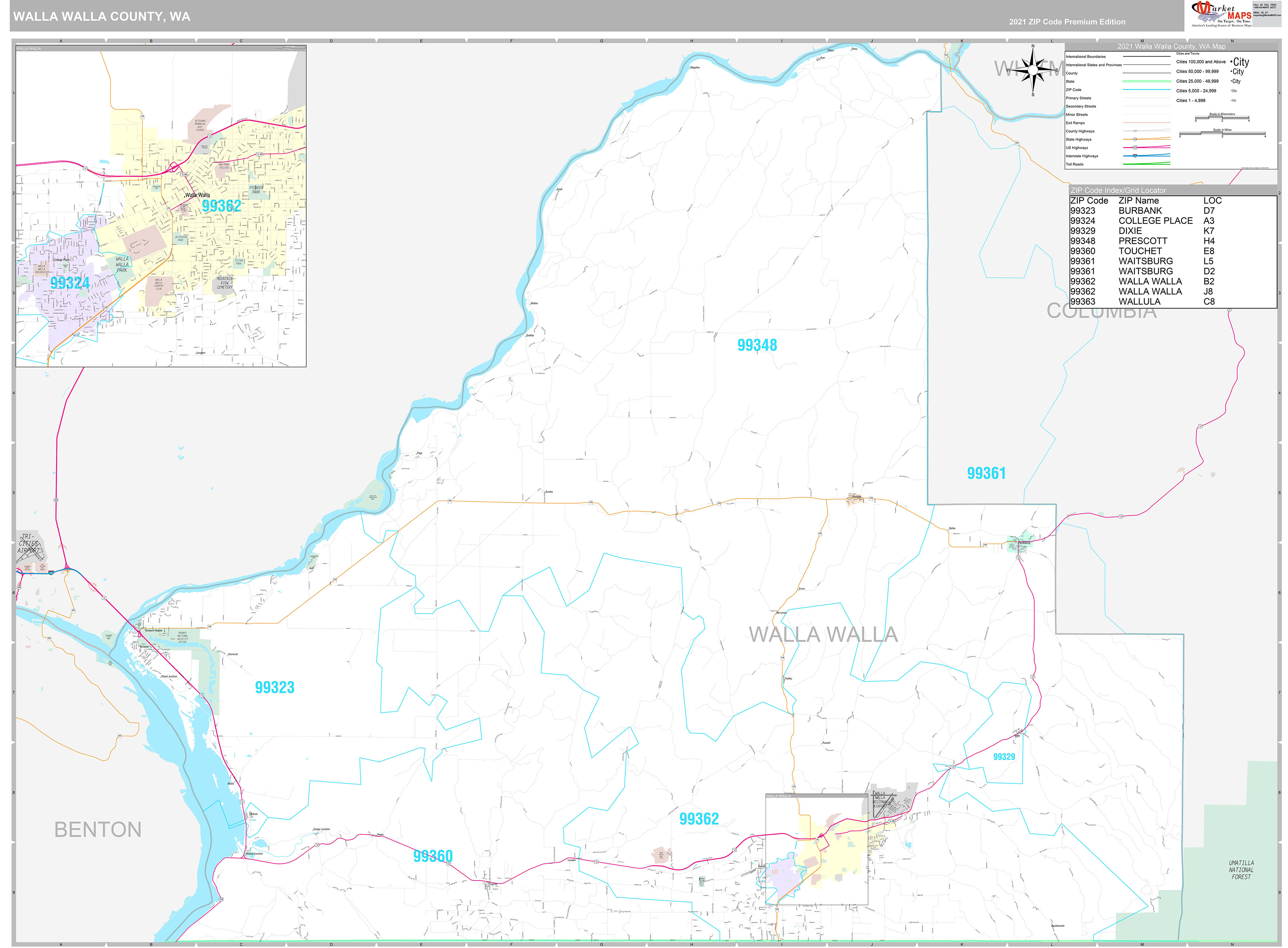 Walla Walla County, WA Wall Map Premium Style by MarketMAPS
