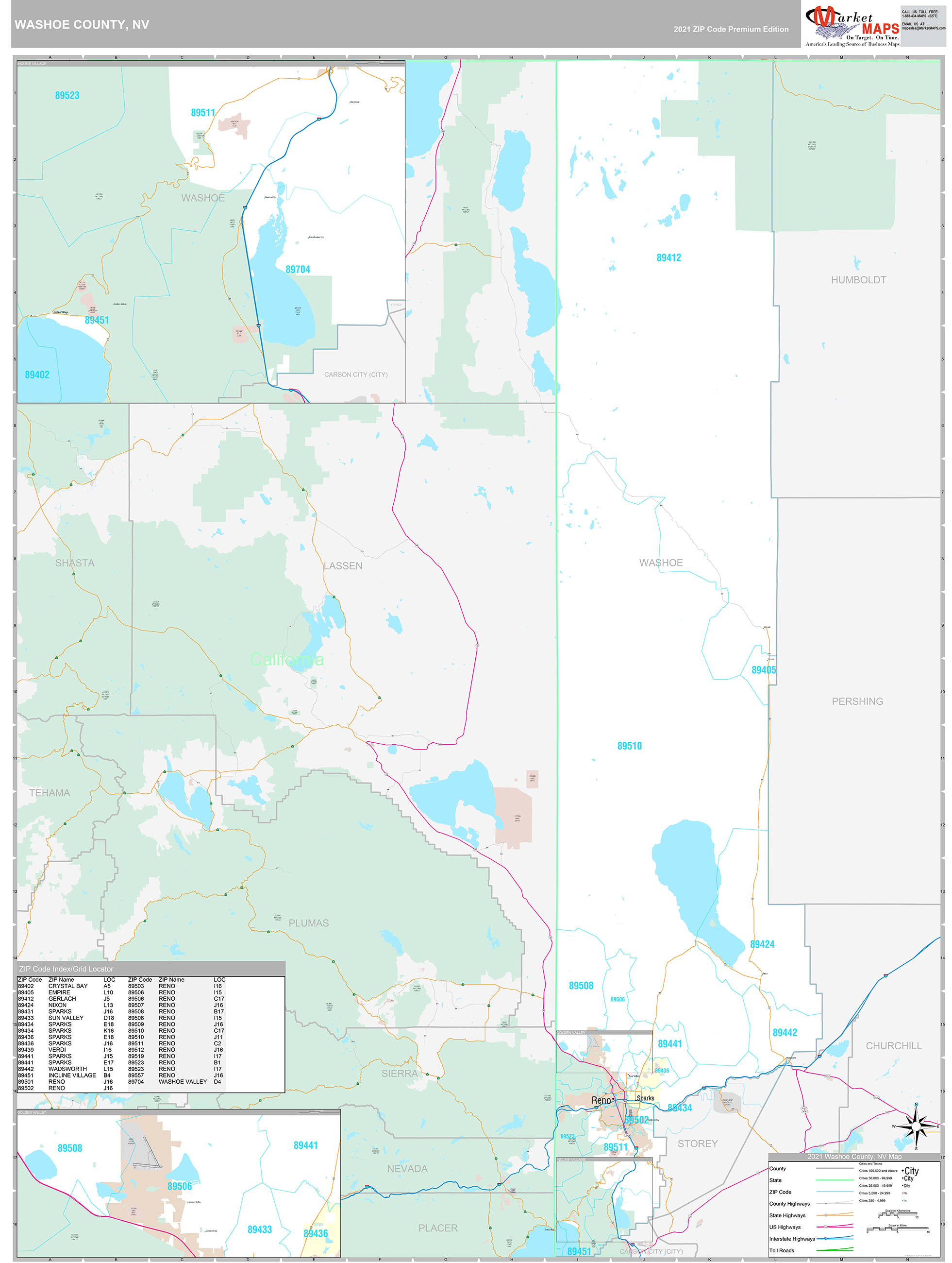 Washoe County, NV Wall Map Premium Style by MarketMAPS Washoe County, NV Wall Map Premium Style by MarketMAPS