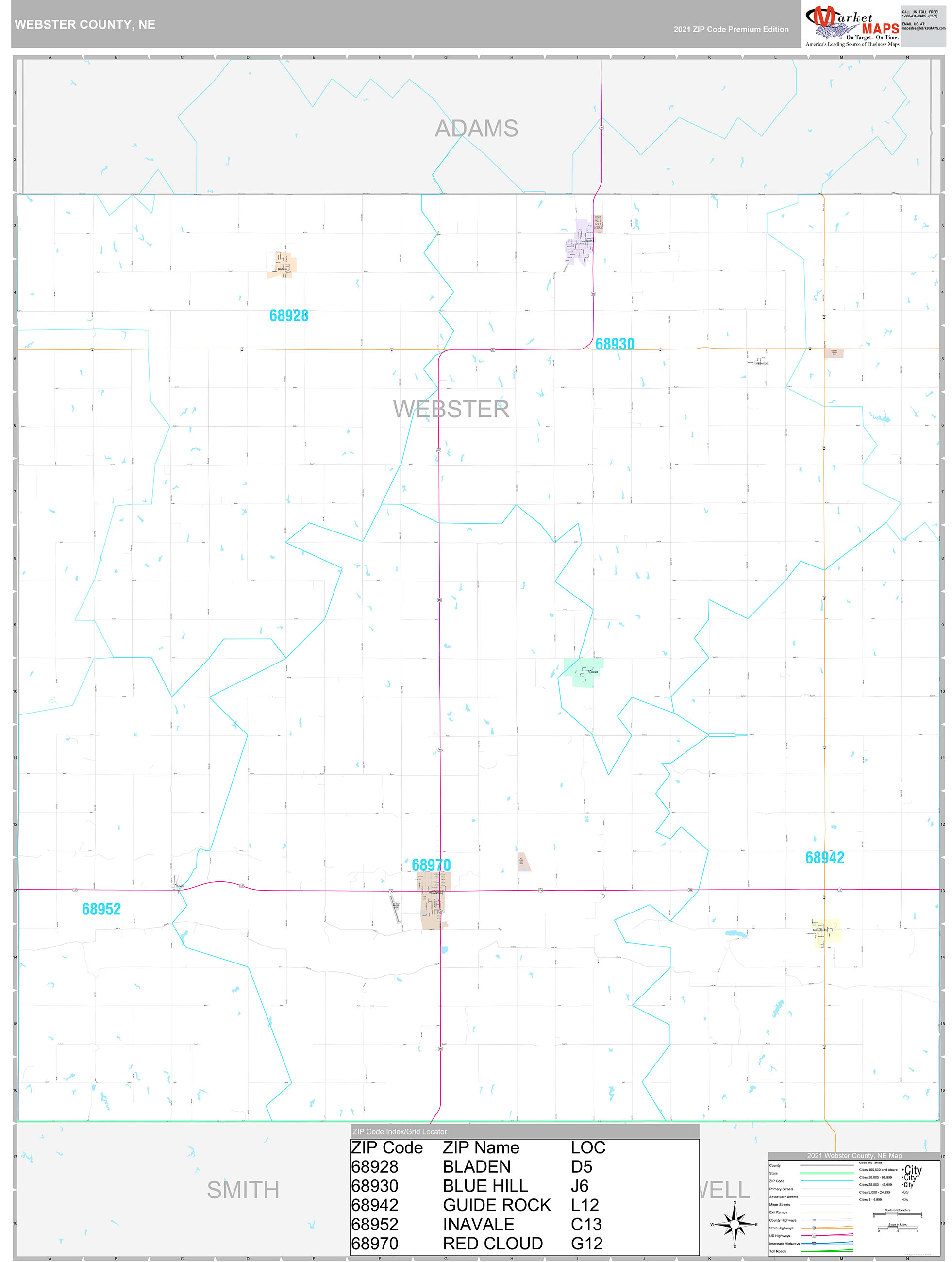 Webster County, NE Wall Map Premium Style by MarketMAPS - MapSales.com