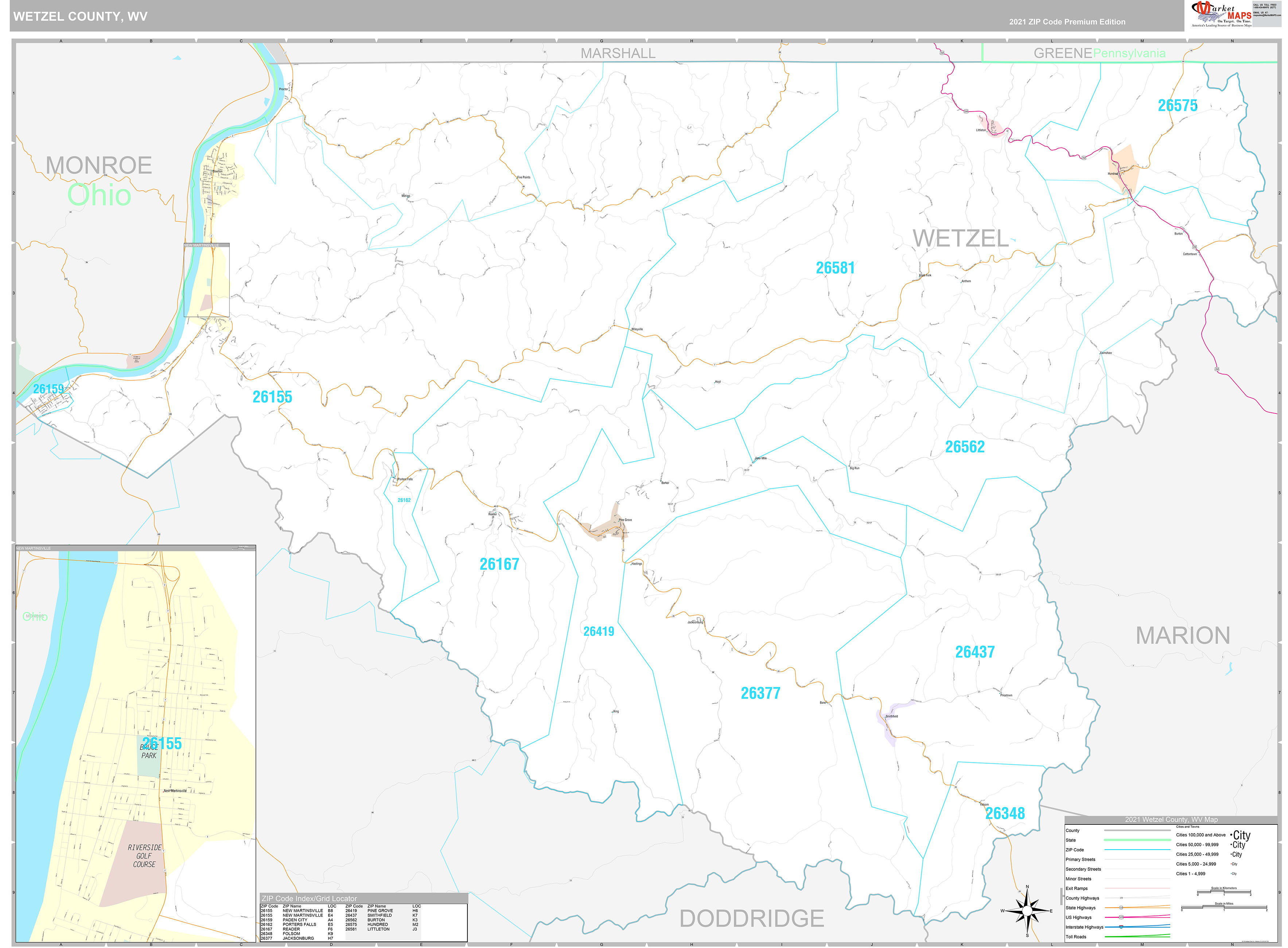 Wetzel County, WV Wall Map Premium Style by MarketMAPS - MapSales
