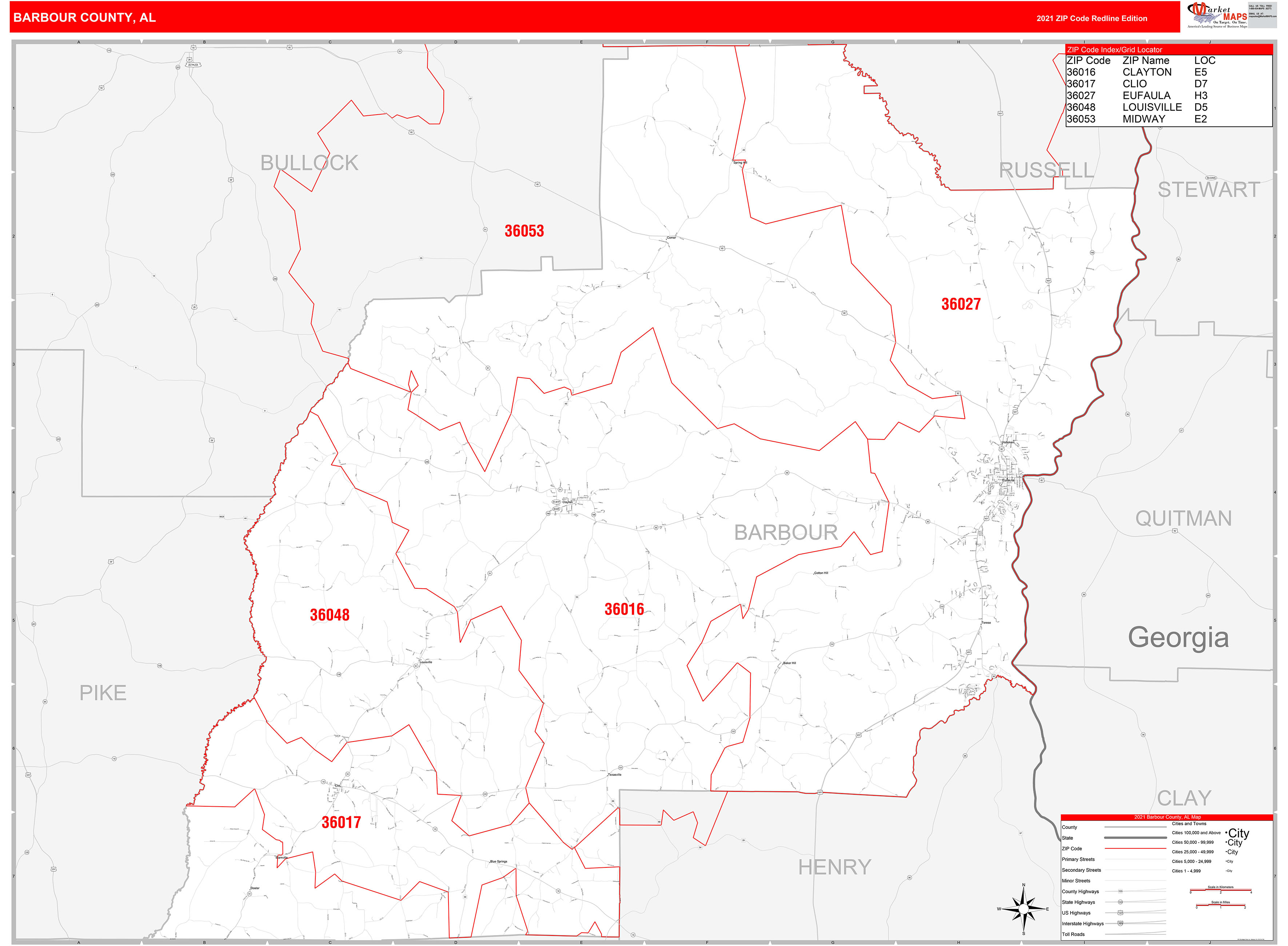 Barbour County, AL Zip Code Wall Map Red Line Style by MarketMAPS Barbour County, AL Zip Code Wall Map Red Line Style by MarketMAPS