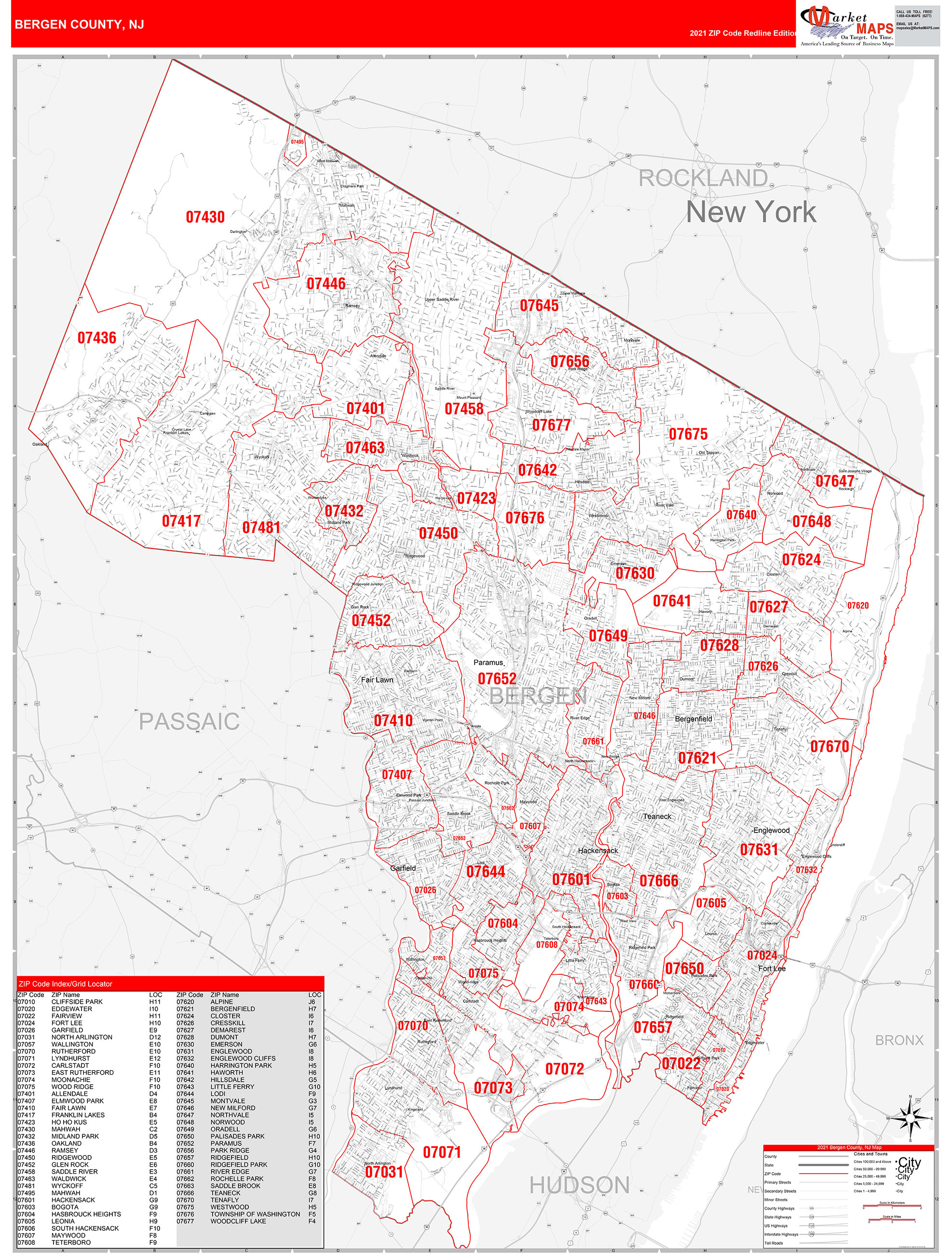 Bergen County, NJ Zip Code Wall Map Red Line Style by MarketMAPS - MapSales Bergen County, NJ Zip Code Wall Map Red Line Style by MarketMAPS - MapSales
