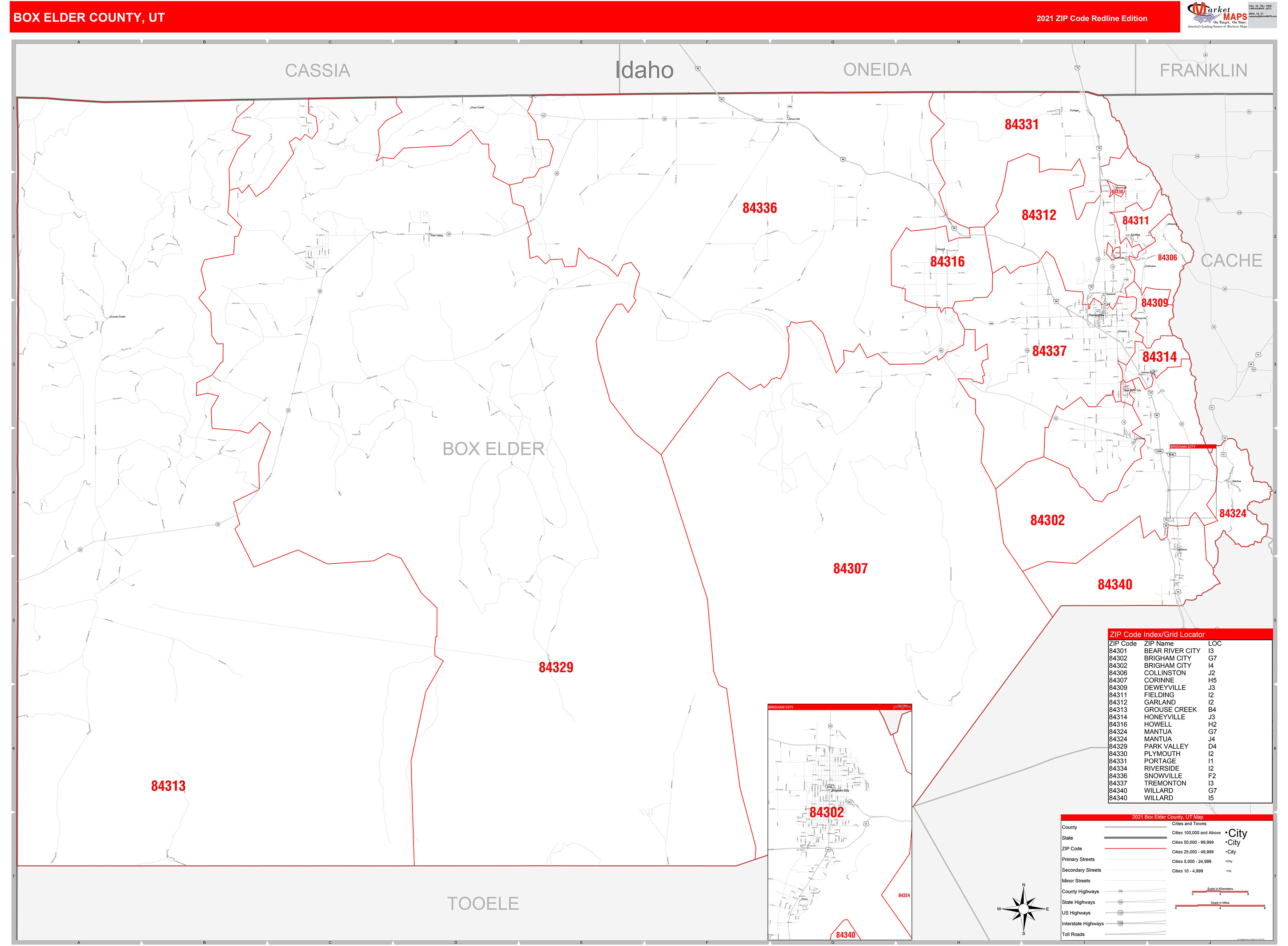 Box Elder County Ut Zip Code Wall Map Red Line Style By Marketmaps