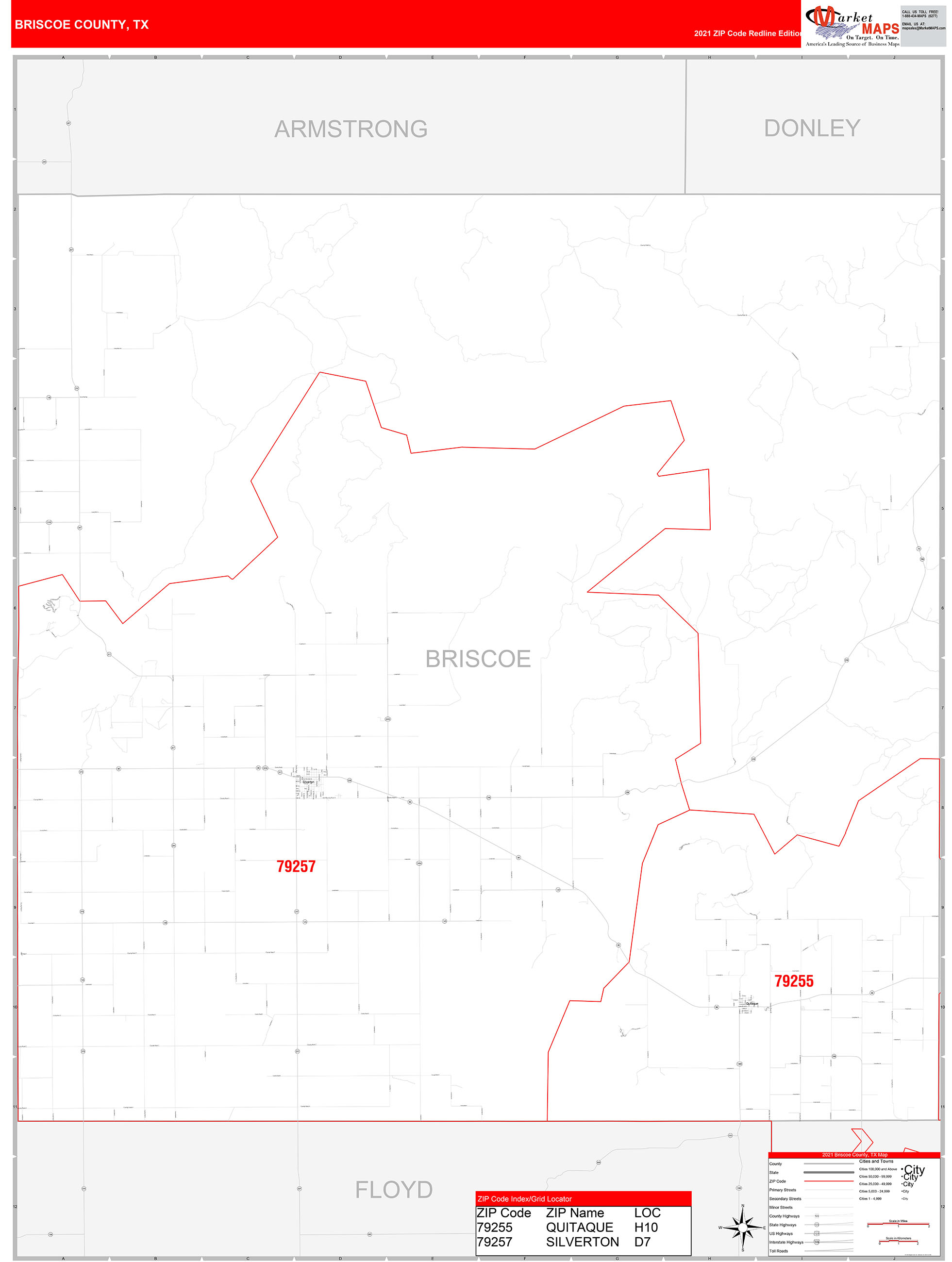 Briscoe County, TX Zip Code Wall Map Red Line Style by MarketMAPS - MapSales