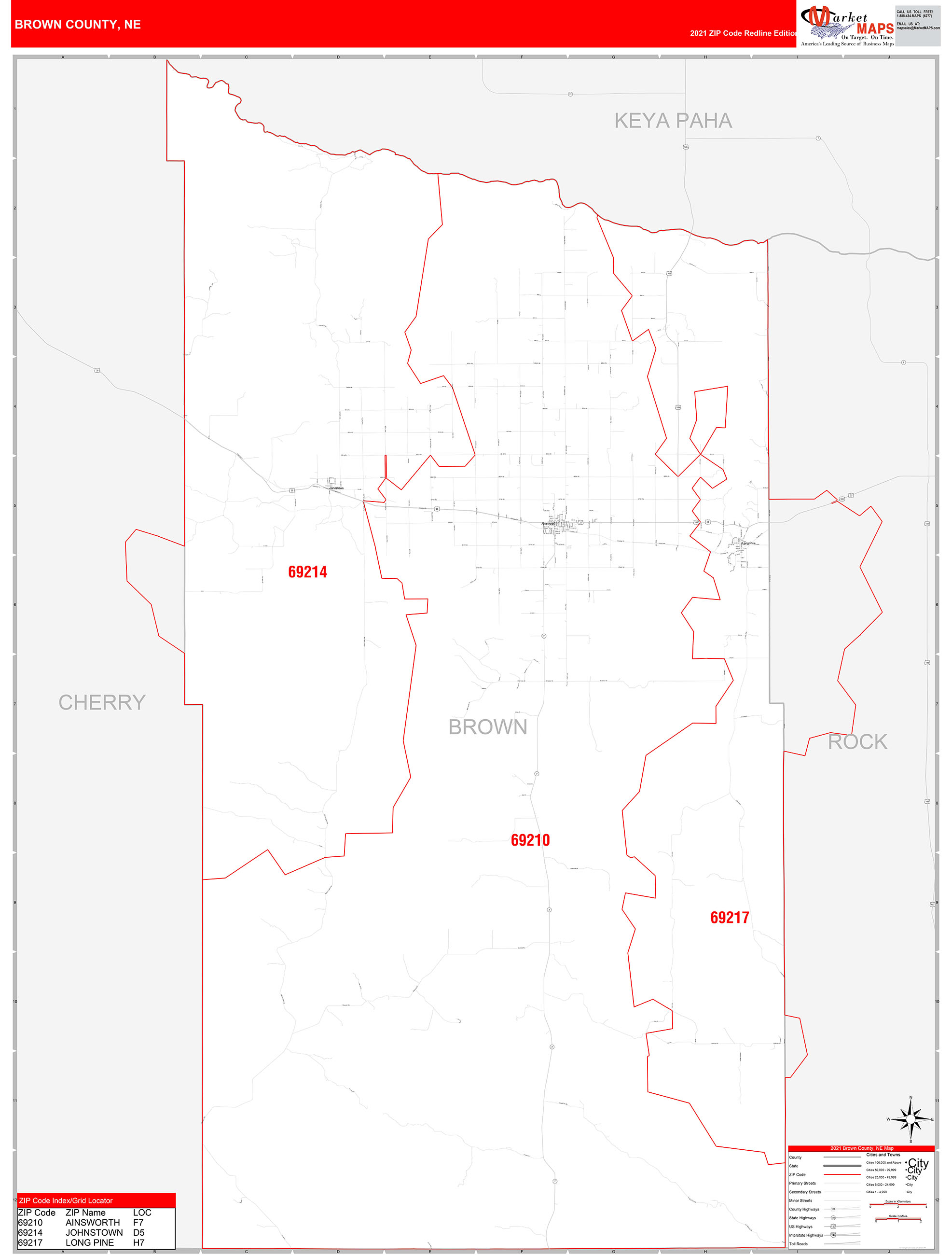 Brown County, NE Zip Code Wall Map Red Line Style by MarketMAPS ...
