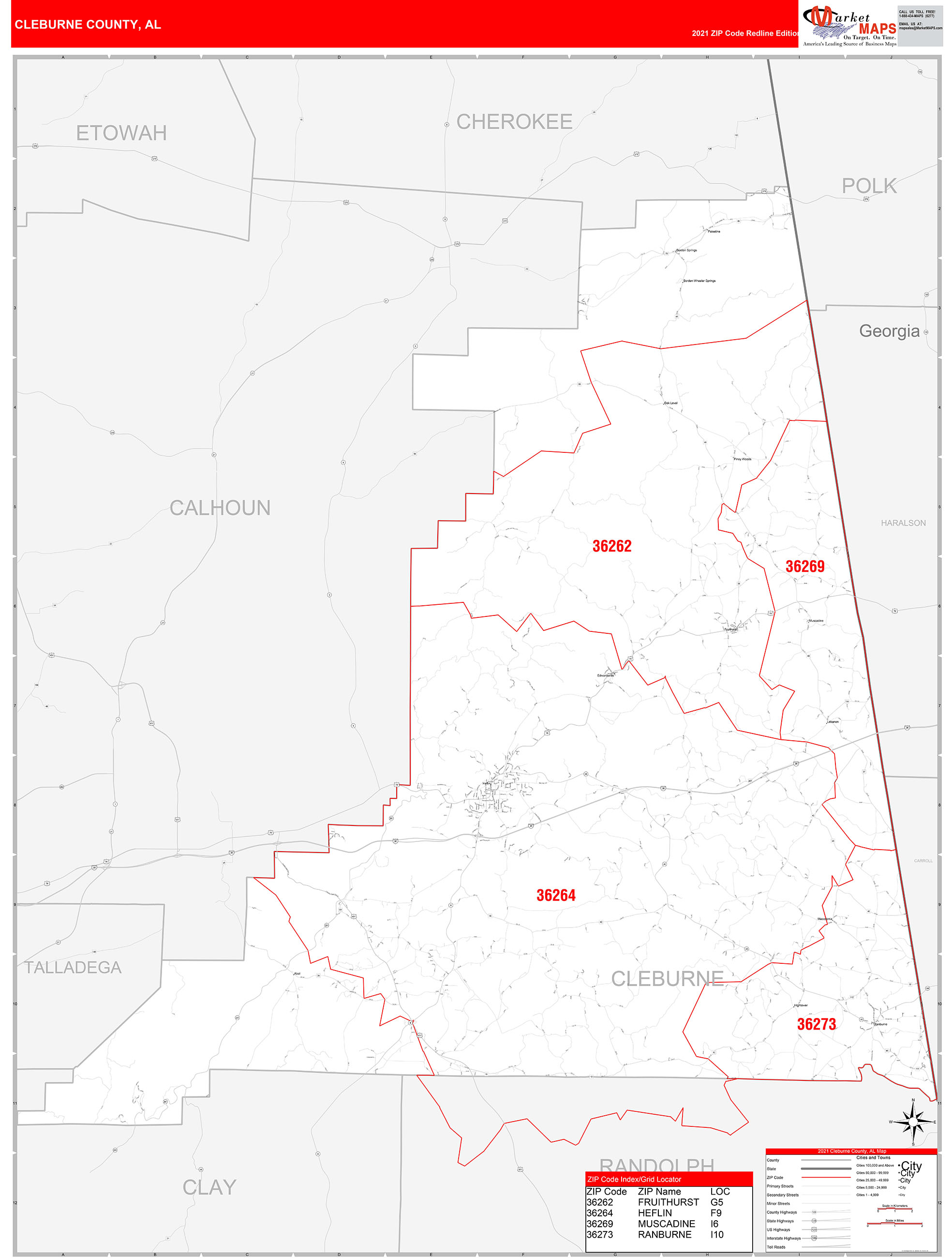 Cleburne County Al Zip Code Wall Map Red Line Style By Marketmaps