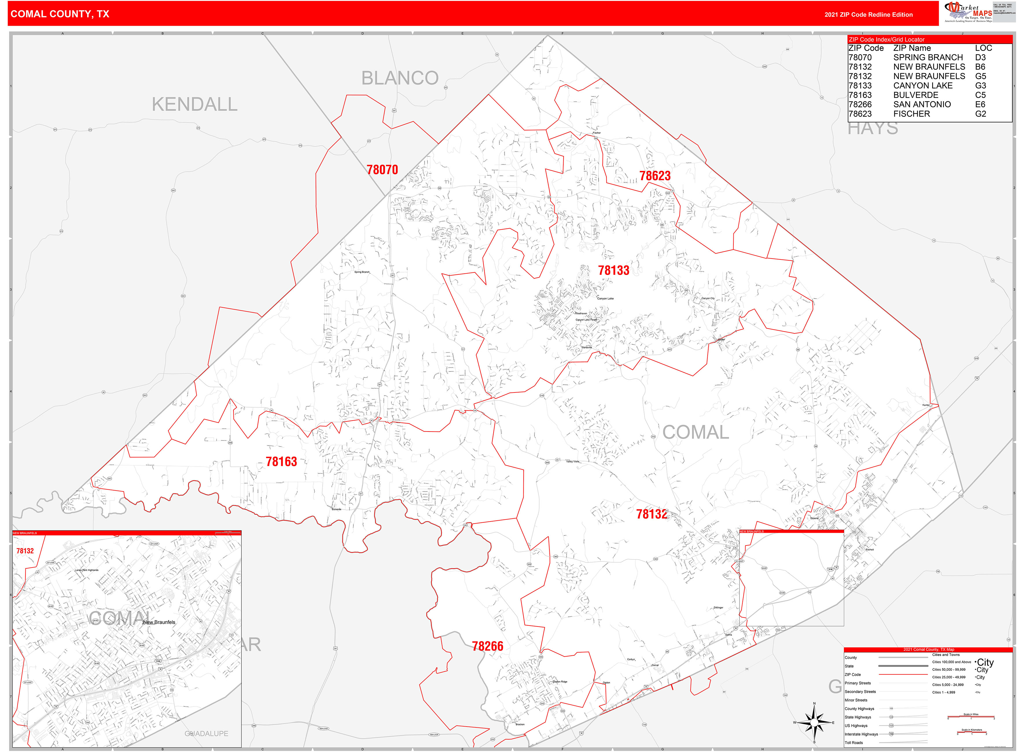 Comal County Tx Zip Code Wall Map Red Line Style By Marketmaps Mapsales