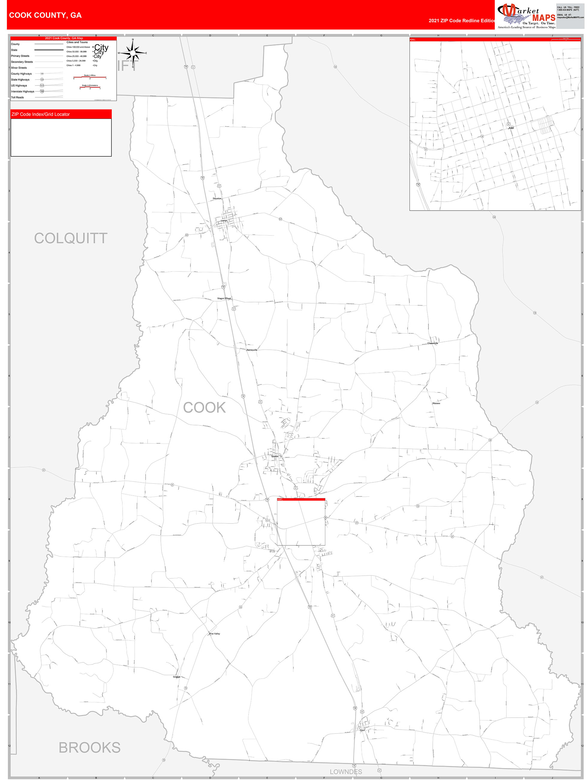 Cook County, GA Zip Code Wall Map Red Line Style by MarketMAPS - MapSales