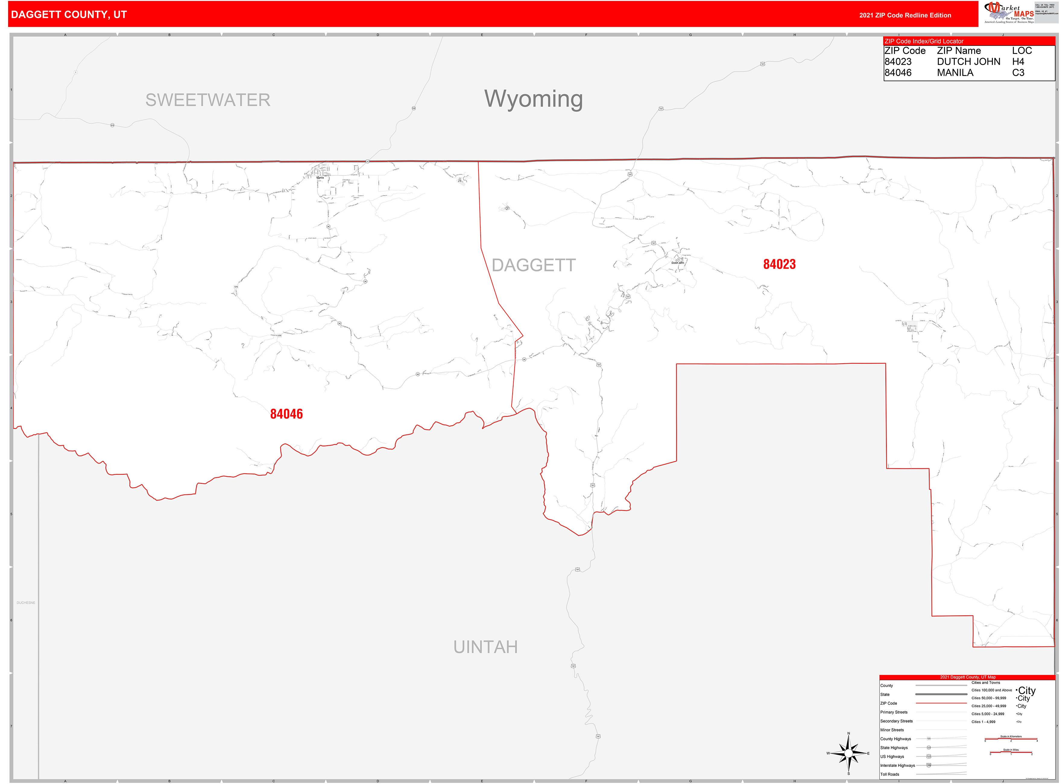 Daggett County Ut Zip Code Wall Map Red Line Style By Marketmaps Mapsales