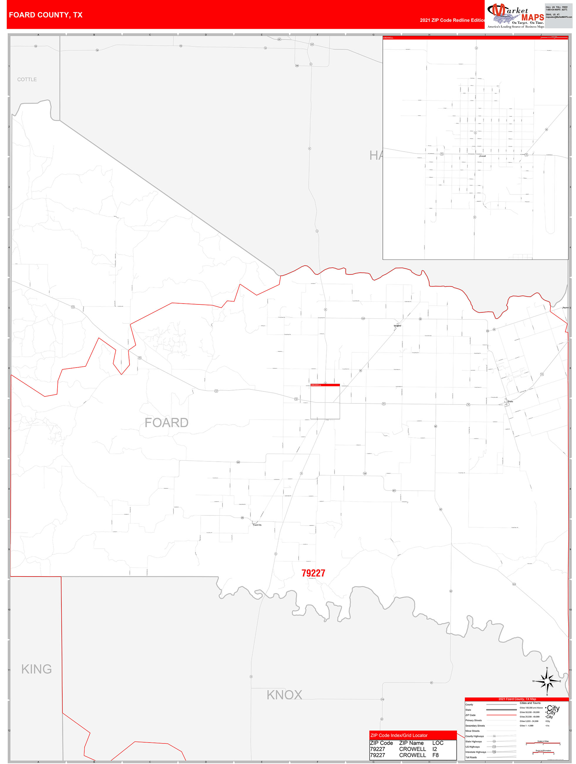 Foard County, TX Zip Code Wall Map Red Line Style by MarketMAPS - MapSales