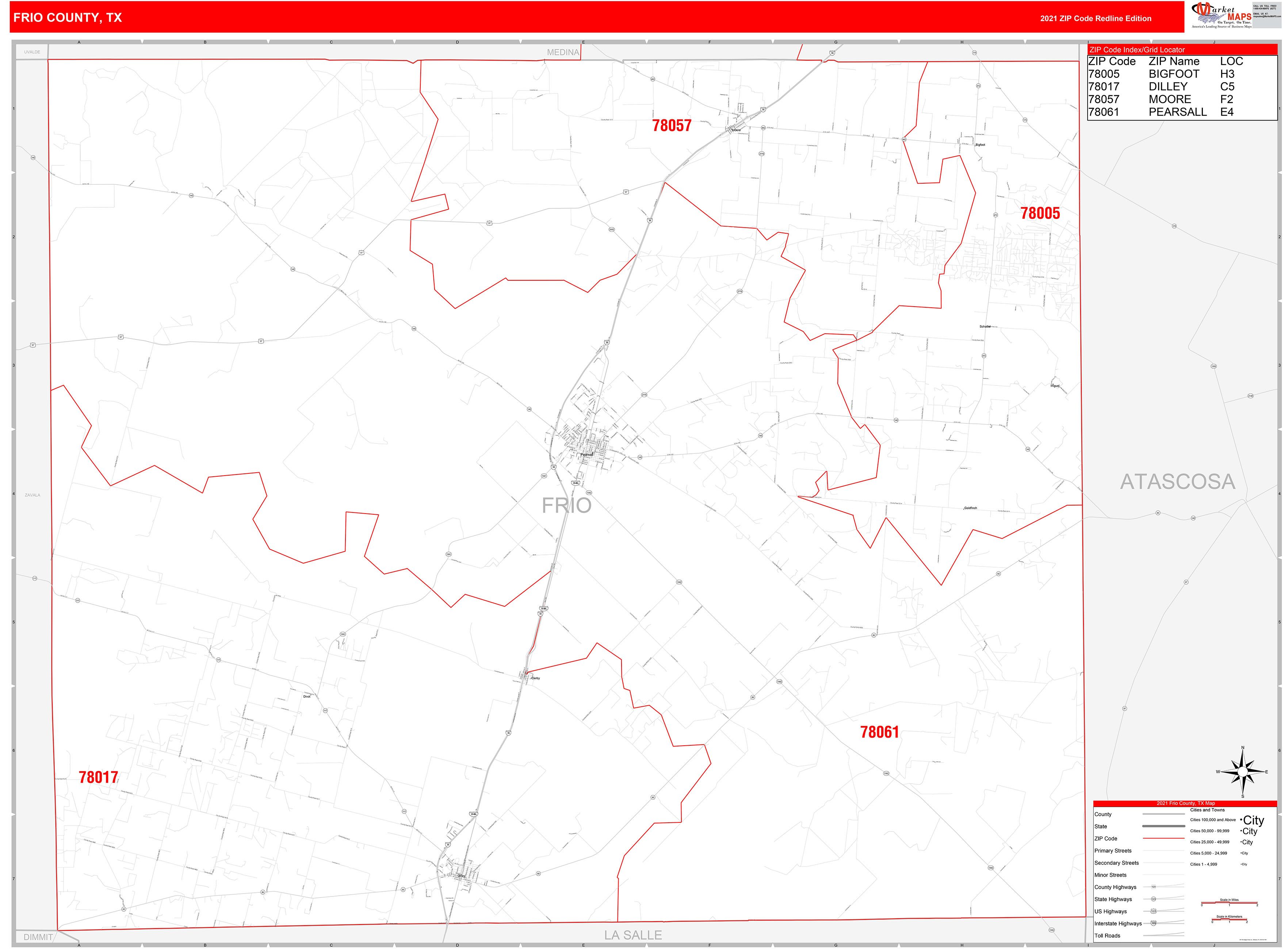 Frio County, TX Zip Code Wall Map Red Line Style by MarketMAPS - MapSales.com