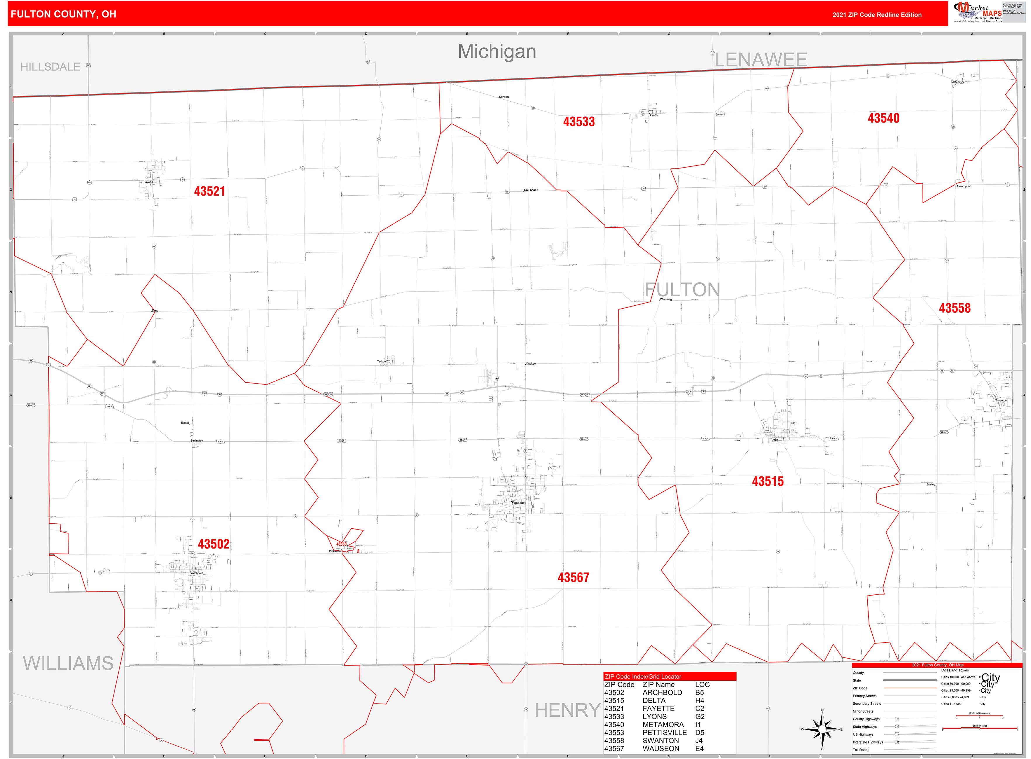 Fulton County, OH Zip Code Wall Map Red Line Style by MarketMAPS ...