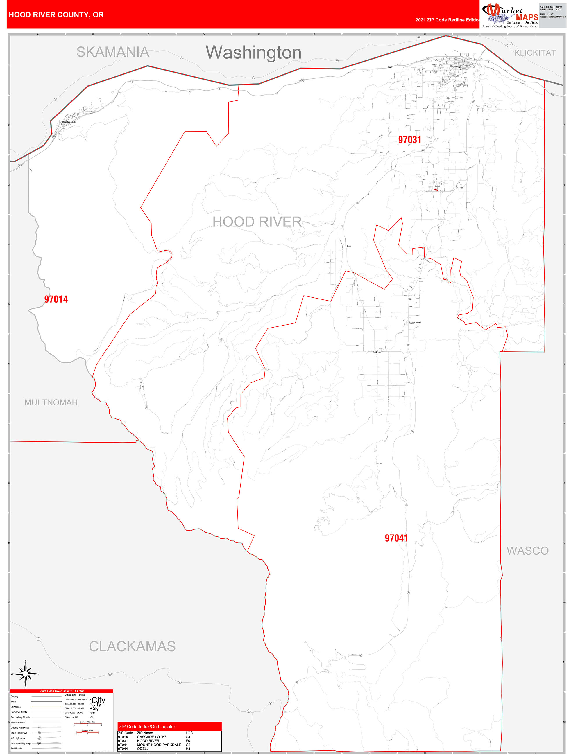 Hood River County, OR Zip Code Wall Map Red Line Style by MarketMAPS ...
