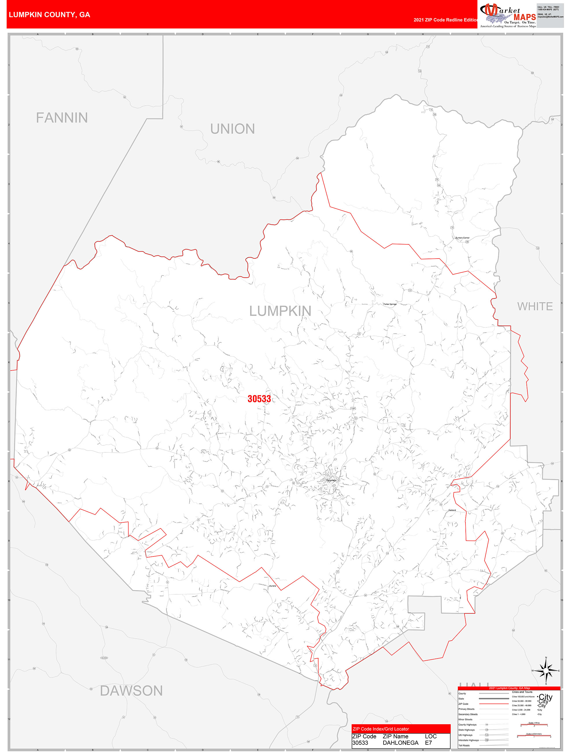Lumpkin County, GA Zip Code Wall Map Red Line Style by MarketMAPS ...
