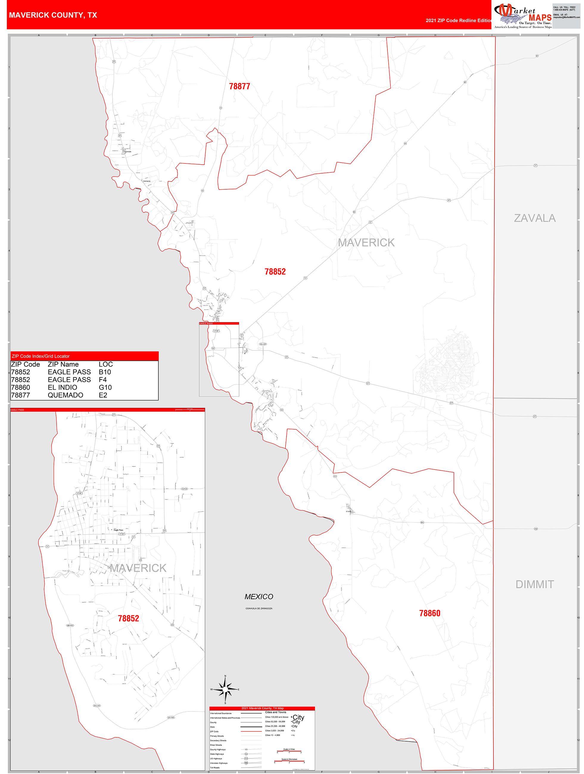 Maverick County, TX Zip Code Wall Map Red Line Style by MarketMAPS ...