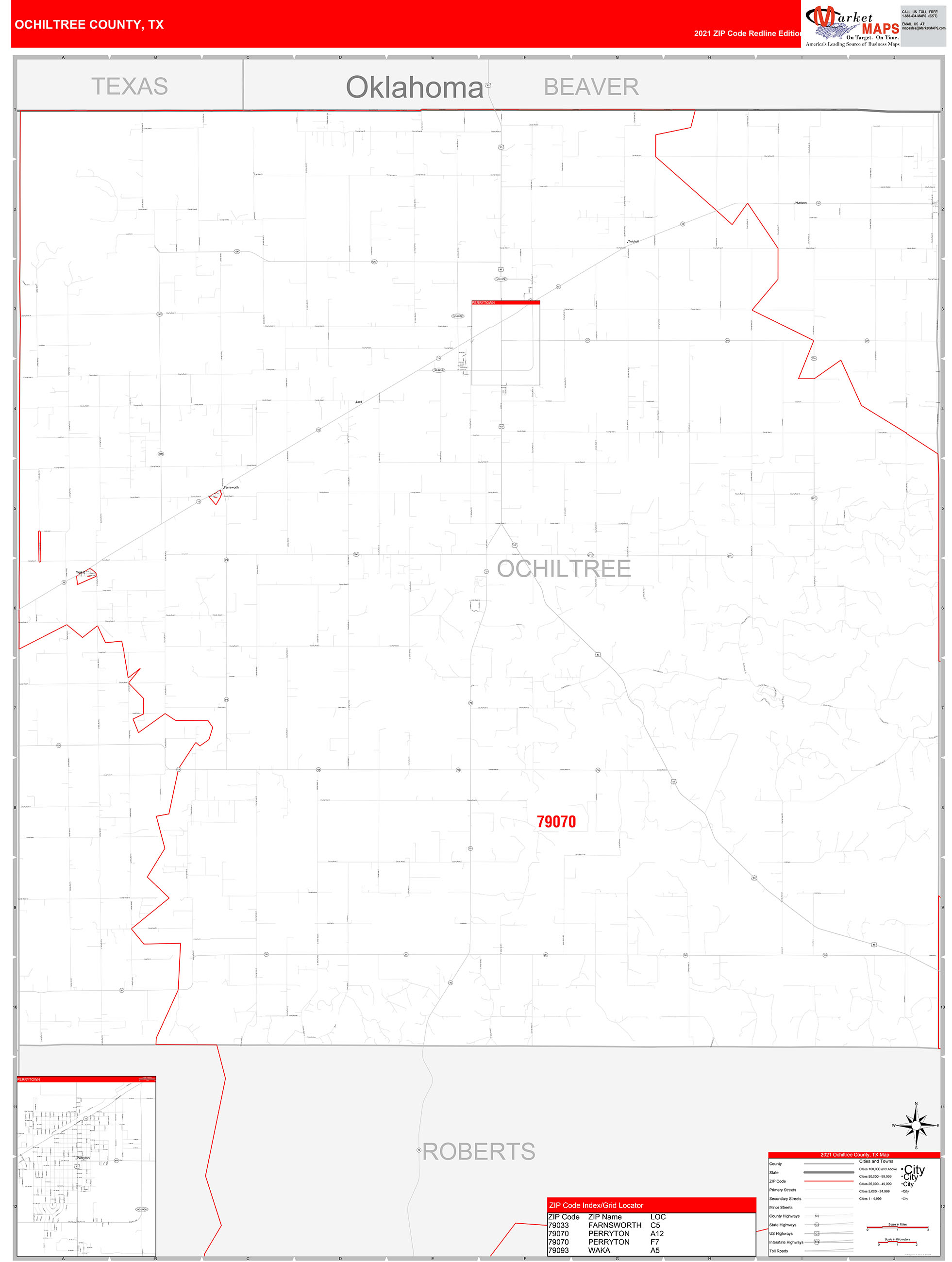 Ochiltree County, TX Zip Code Wall Map Red Line Style by MarketMAPS ...