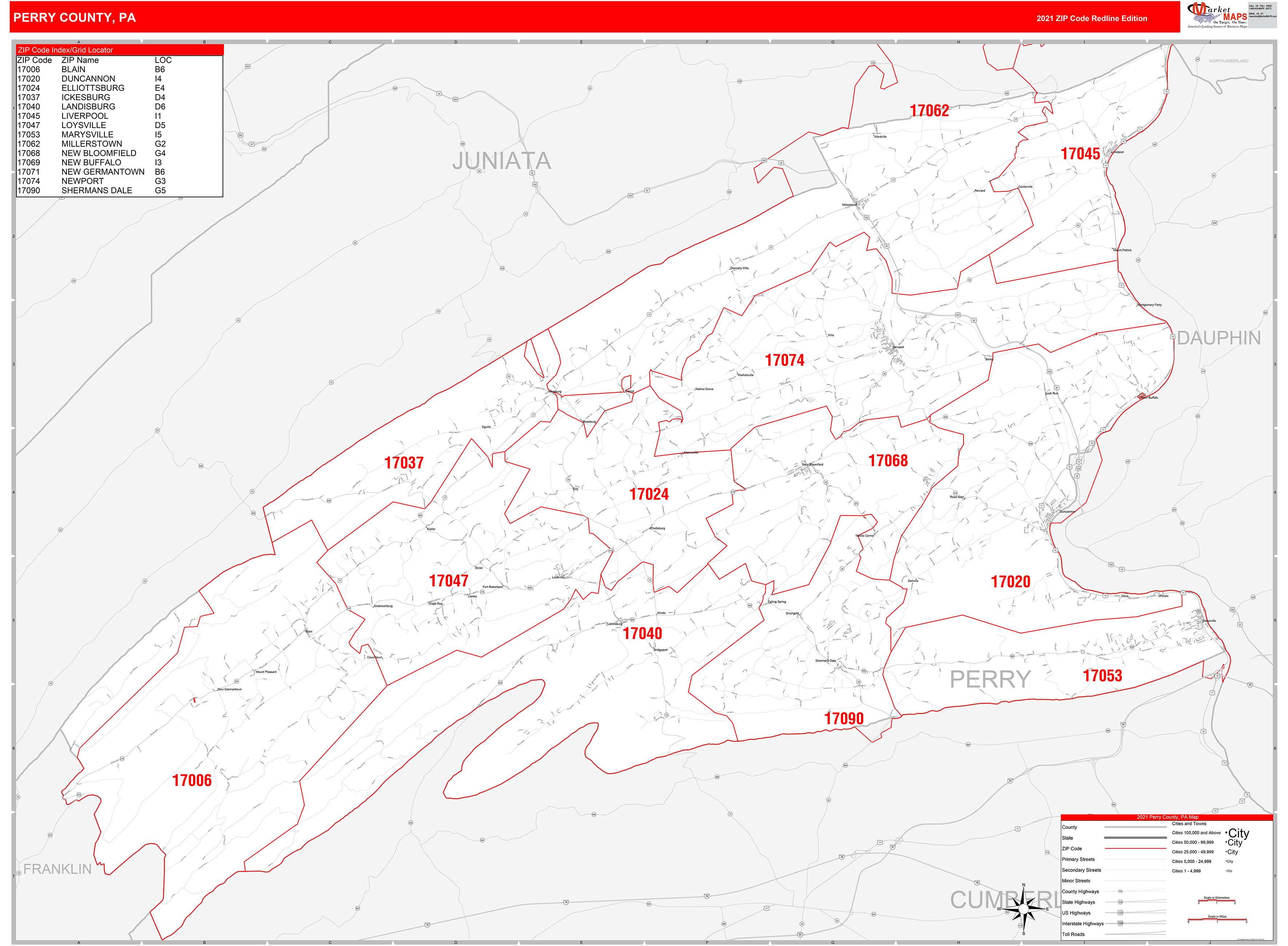 Perry County, PA Zip Code Wall Map Red Line Style by MarketMAPS - MapSales Perry County, PA Zip Code Wall Map Red Line Style by MarketMAPS - MapSales