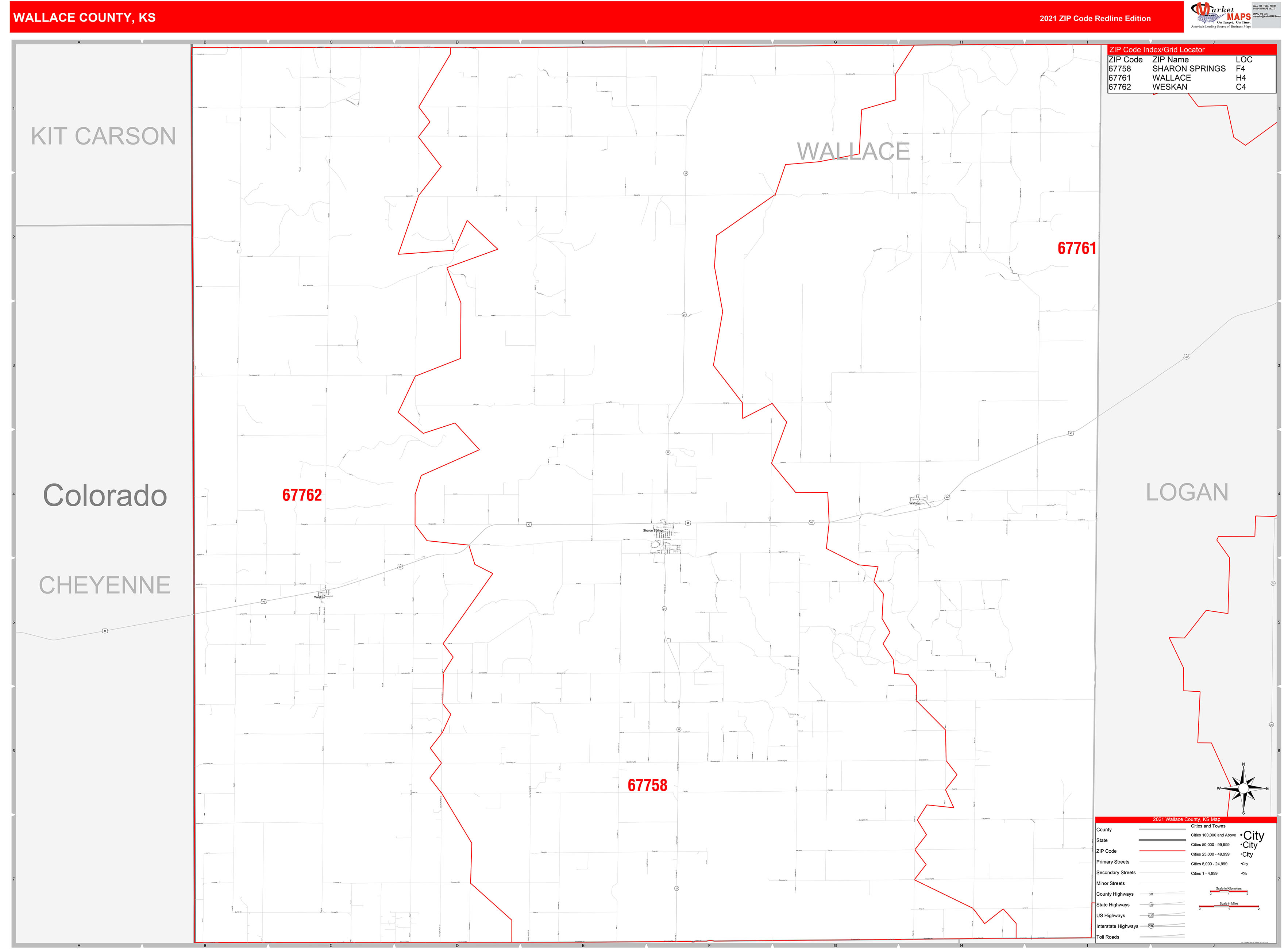 Wallace County, KS Zip Code Wall Map Red Line Style by MarketMAPS ...