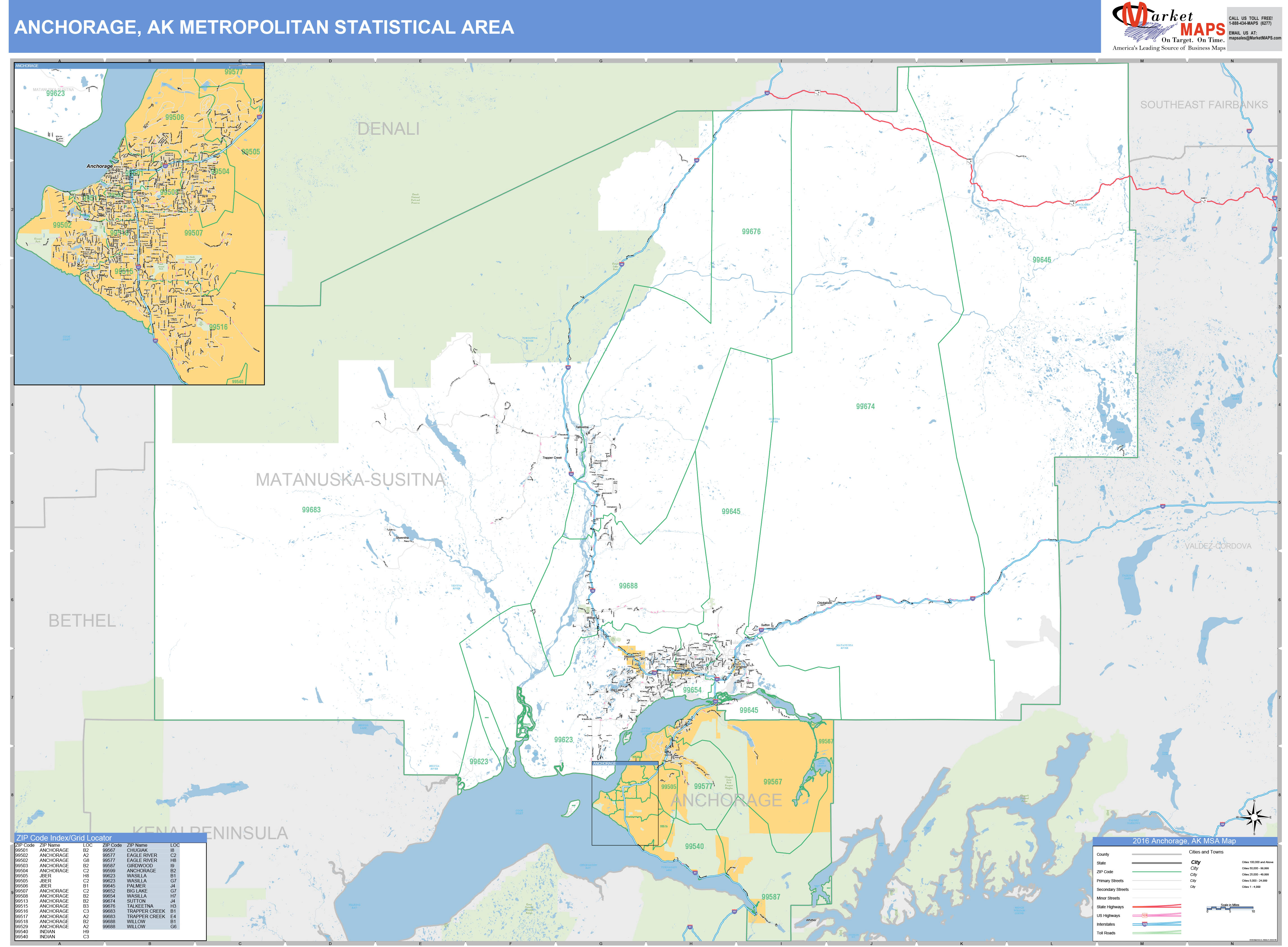 Anchorage, AK Metro Area Wall Map Basic Style by MarketMAPS - MapSales.com