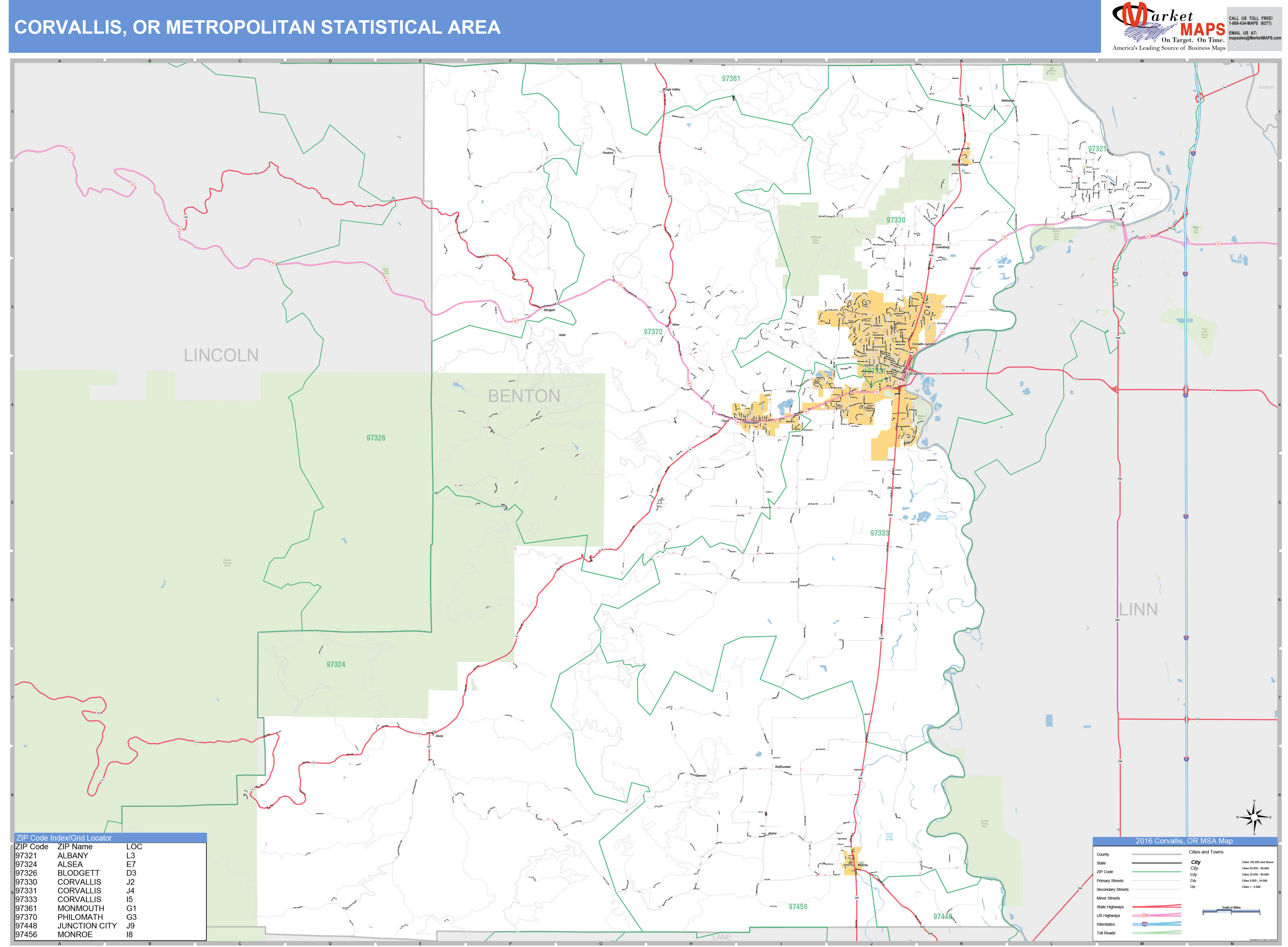 Corvallis, OR Metro Area Wall Map Basic Style by MarketMAPS - MapSales.com